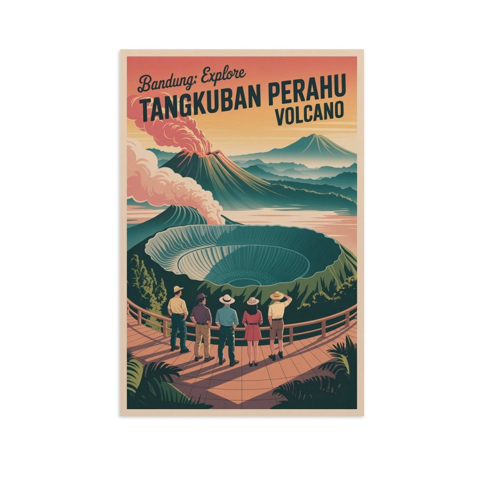 Bandung Explore Tangkuban Perahu Volcano Vintage Travel Poster Retro ...