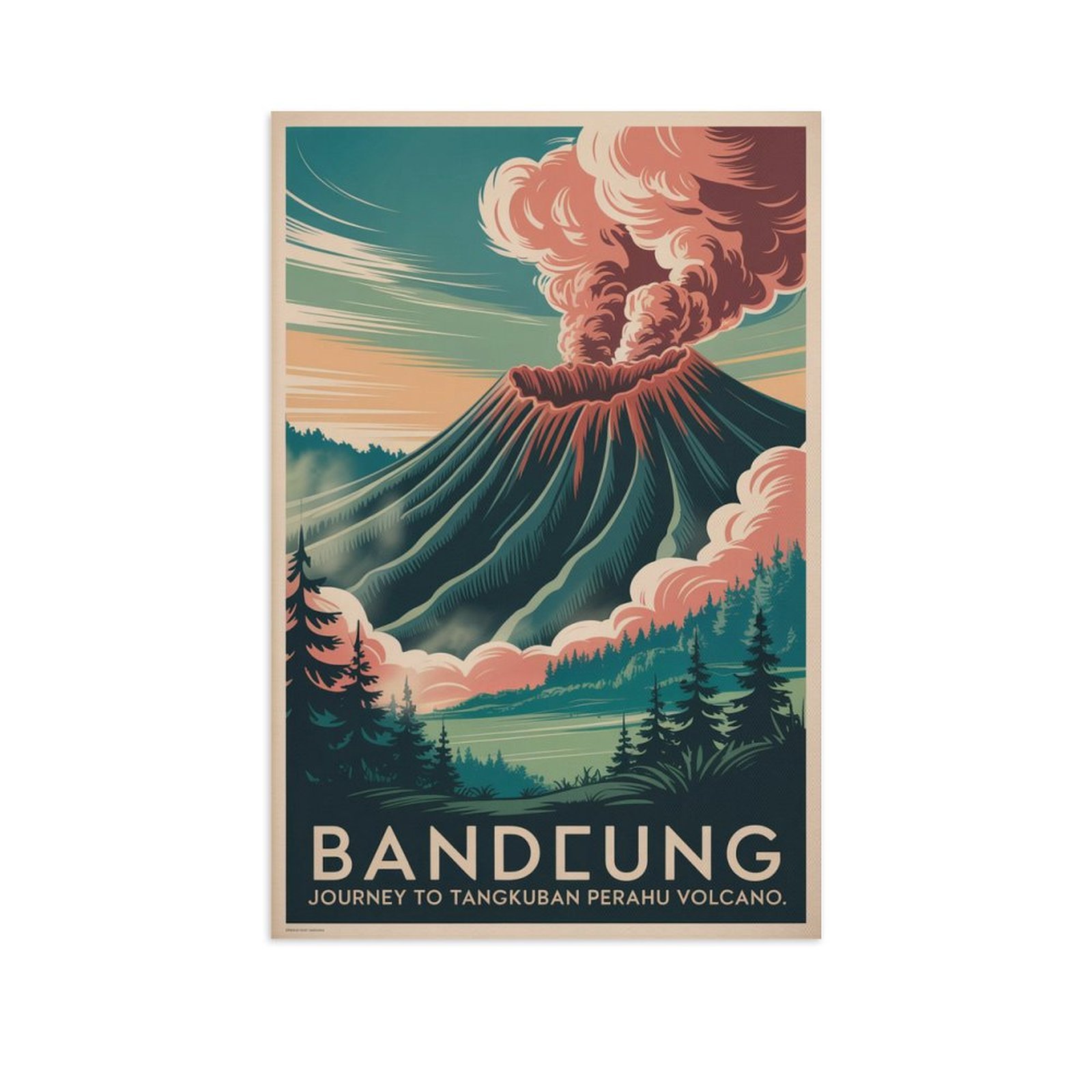 Bandung Journey to Tangkuban Perahu Volcano Vintage Travel Poster Retro ...