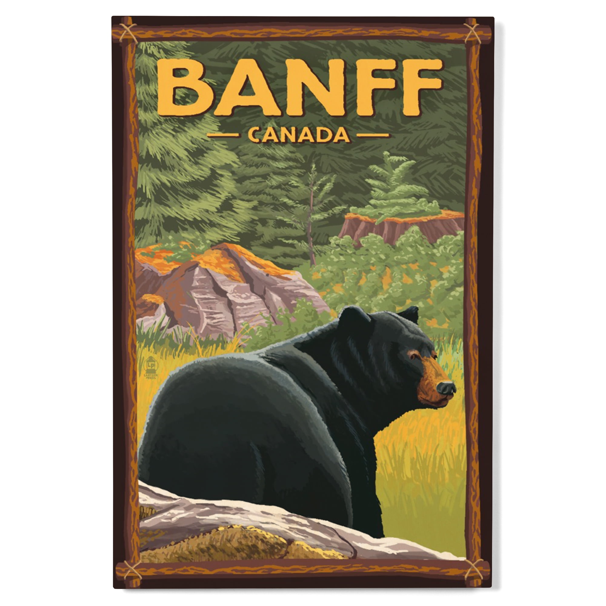 Banff, Alberta, Canada, Black Bear in Forest Birch Wood Wall Sign ...