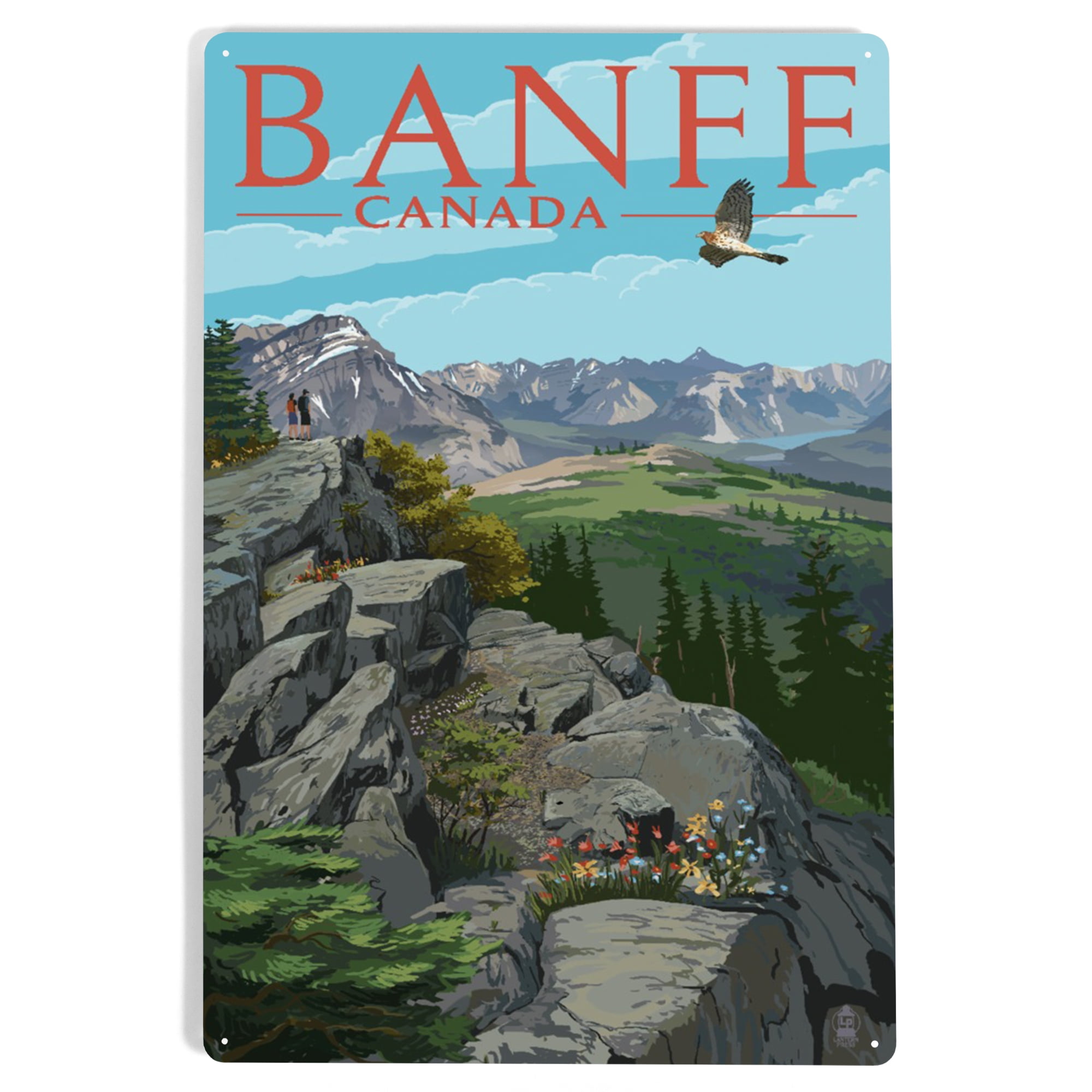 Banff, Alberta, Canada, Hikers and Hawk (12x18 Aluminum Art, Indoor ...