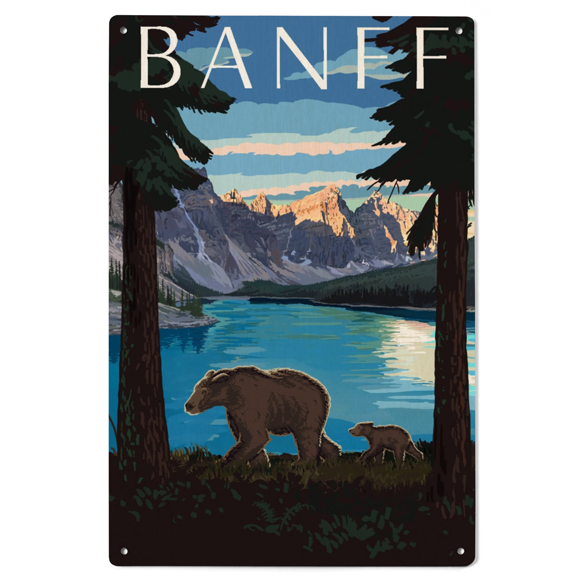 Banff, Alberta, Canada, Moraine Lake with Mama Bear and Cubs Birch Wood ...