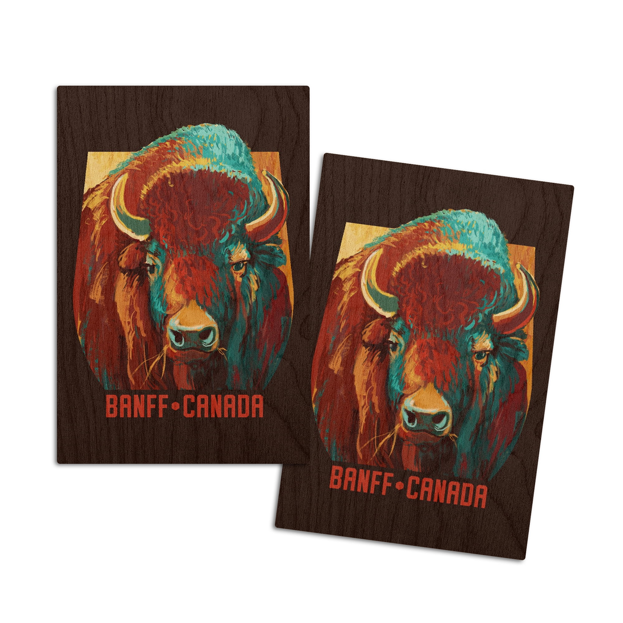 Banff, Canada, Bison, Vivid, Contour (4x6 Birch Wood Postcards, 2-Pack ...