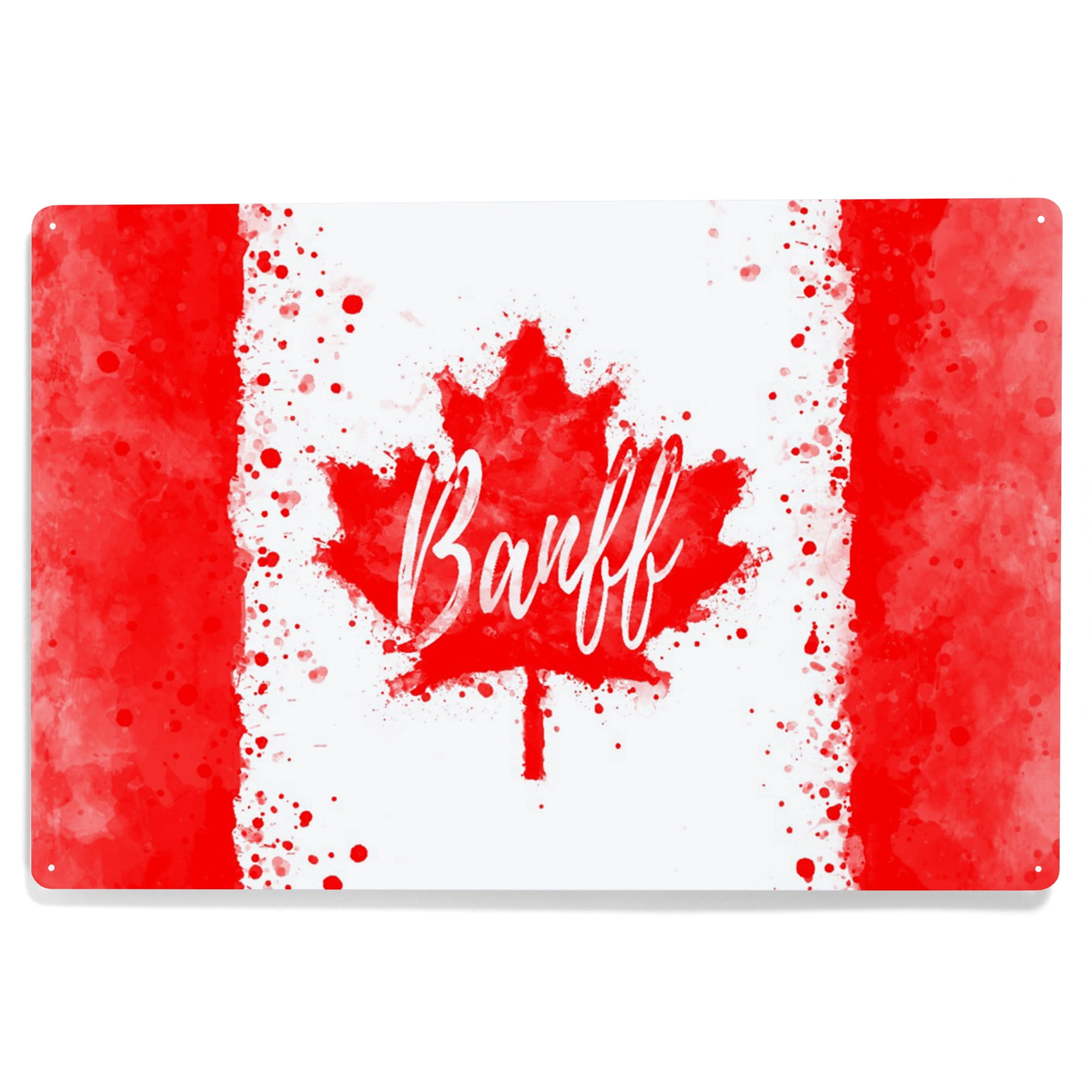 Banff, Canada, Canadian Flag, Watercolor (12x18 Aluminum Art, Indoor ...