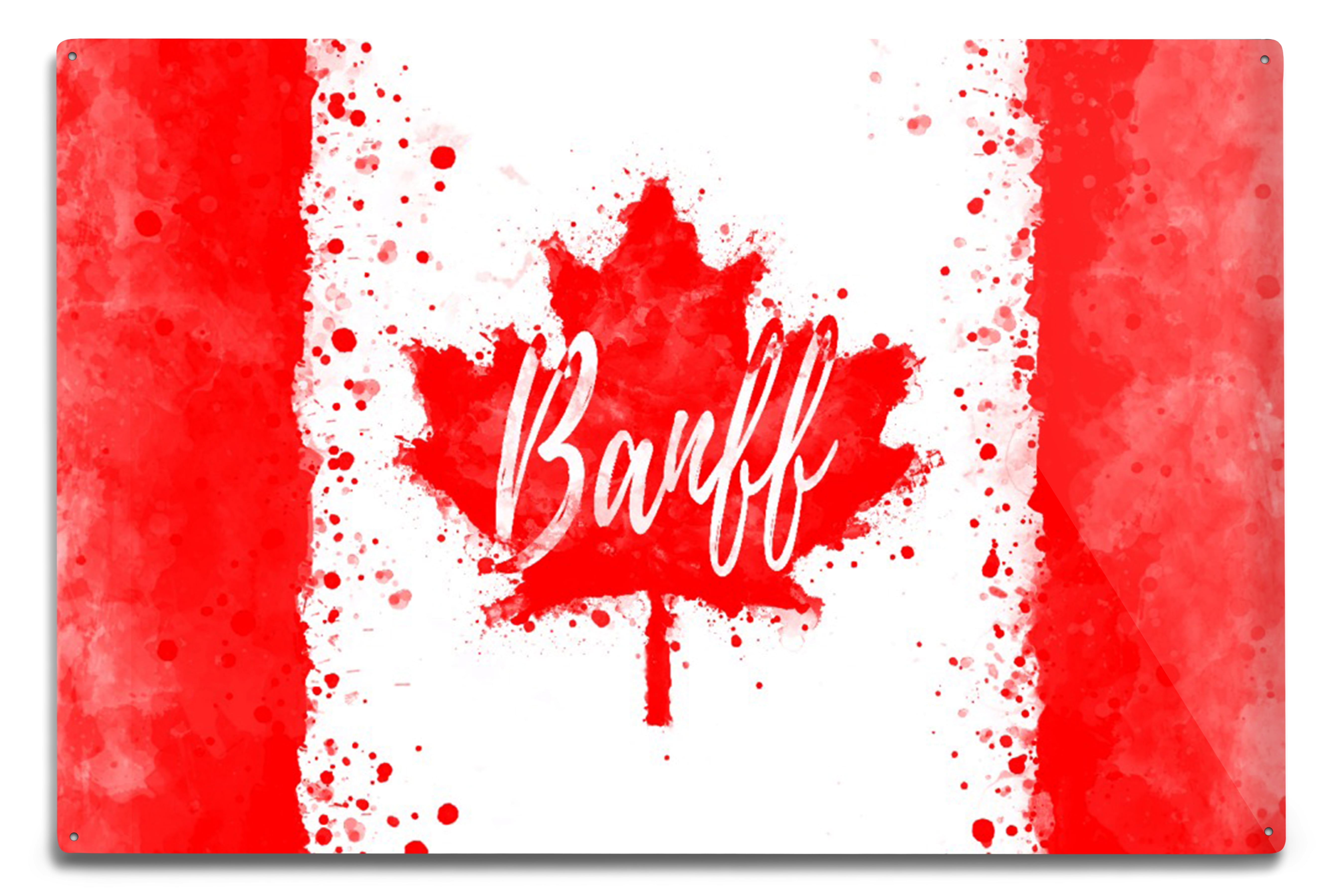 Banff, Canada, Canadian Flag, Watercolor (12x18 Aluminum Art, Indoor ...