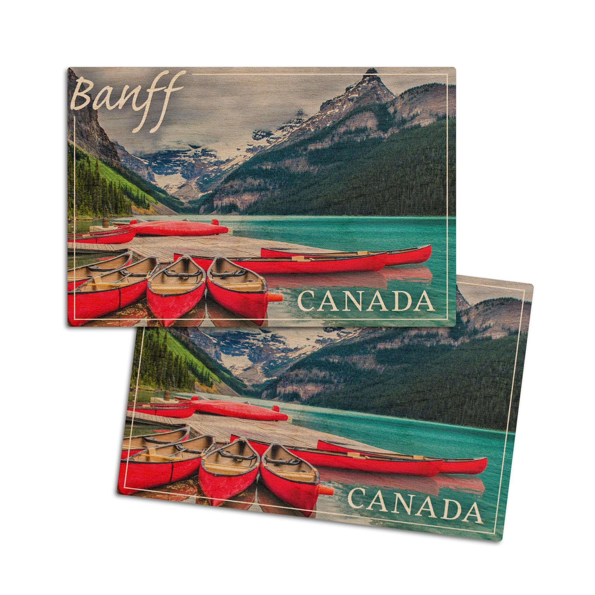 Banff, Canada, Lake Louise Canoes (4x6 Birch Wood Postcards, 2-Pack ...