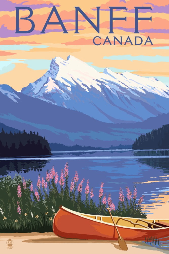 Banff, Canada, Lake Scene and Canoe (24x36 Giclee Gallery Art Print ...