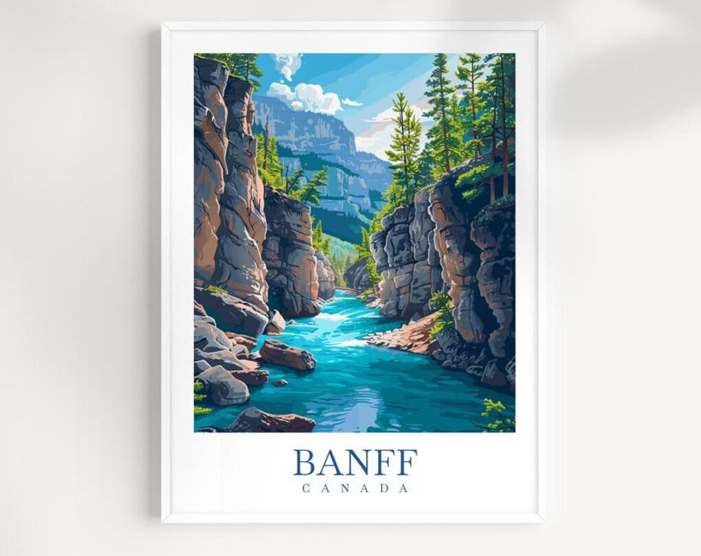 Banff Canada Travel Print Wall Art - Illustrated River Trails And ...
