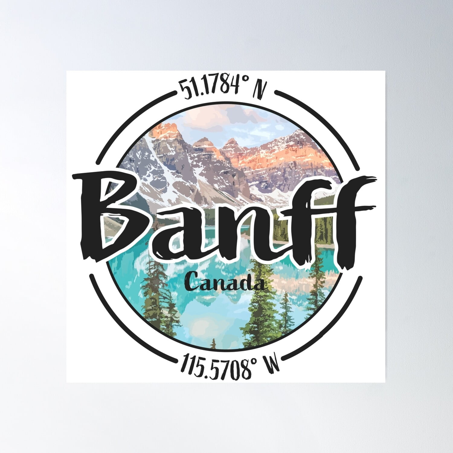 Banff Design With Latitude And Longitude Poster Wall Art, Modern Wall ...