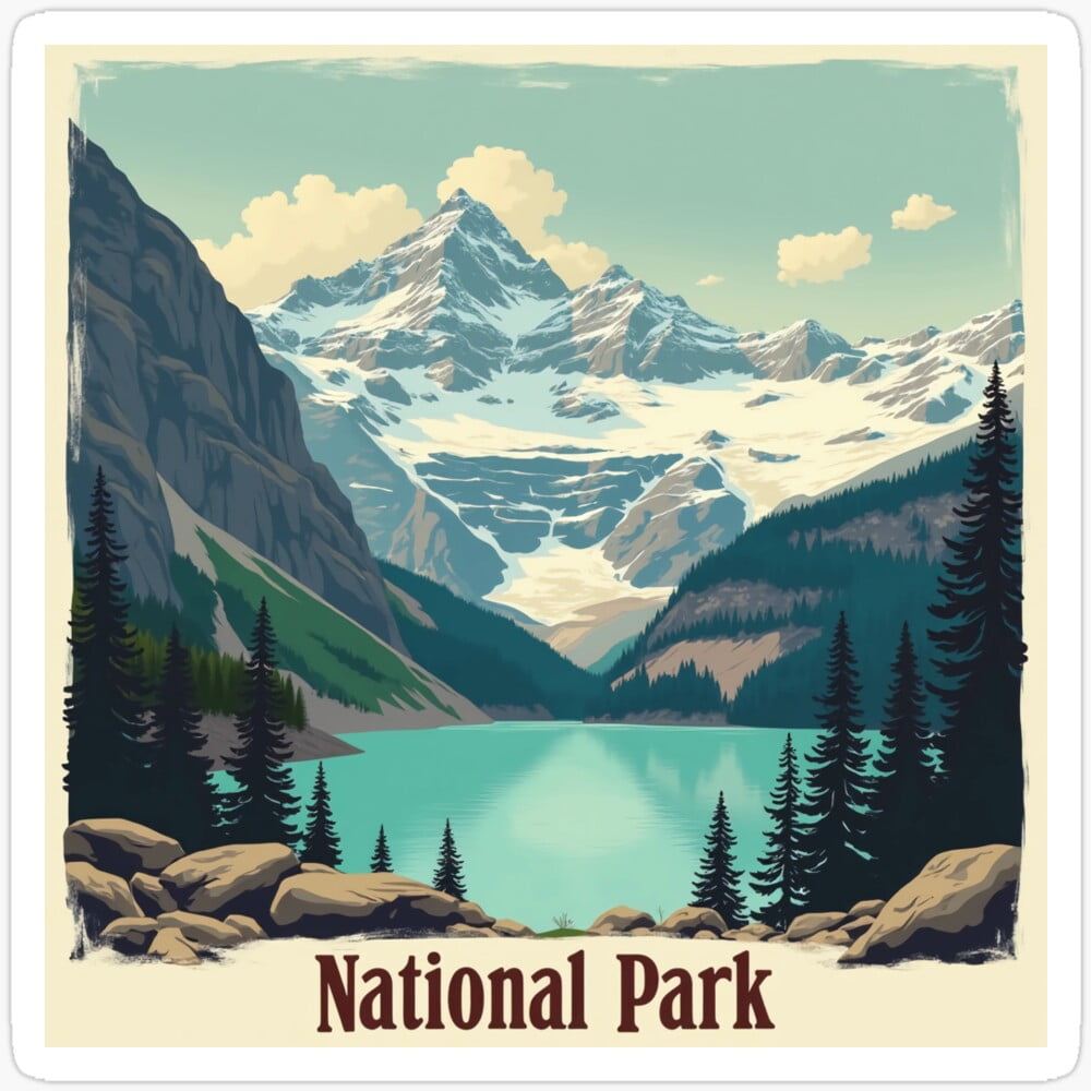 Banff National Park Retro Travel Poster Sticker Phone Decal Water ...