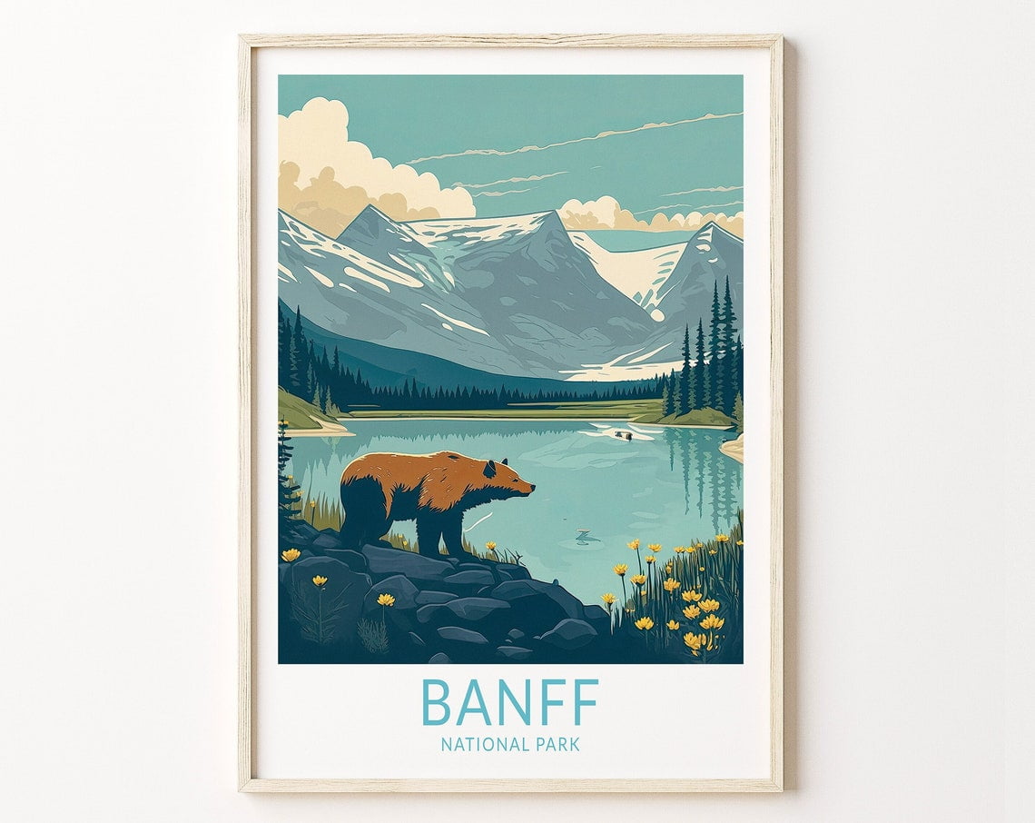 Banff National Park Travel Poster Wall Art, Banff Alberta Canada Poster, Canada National Parks ...