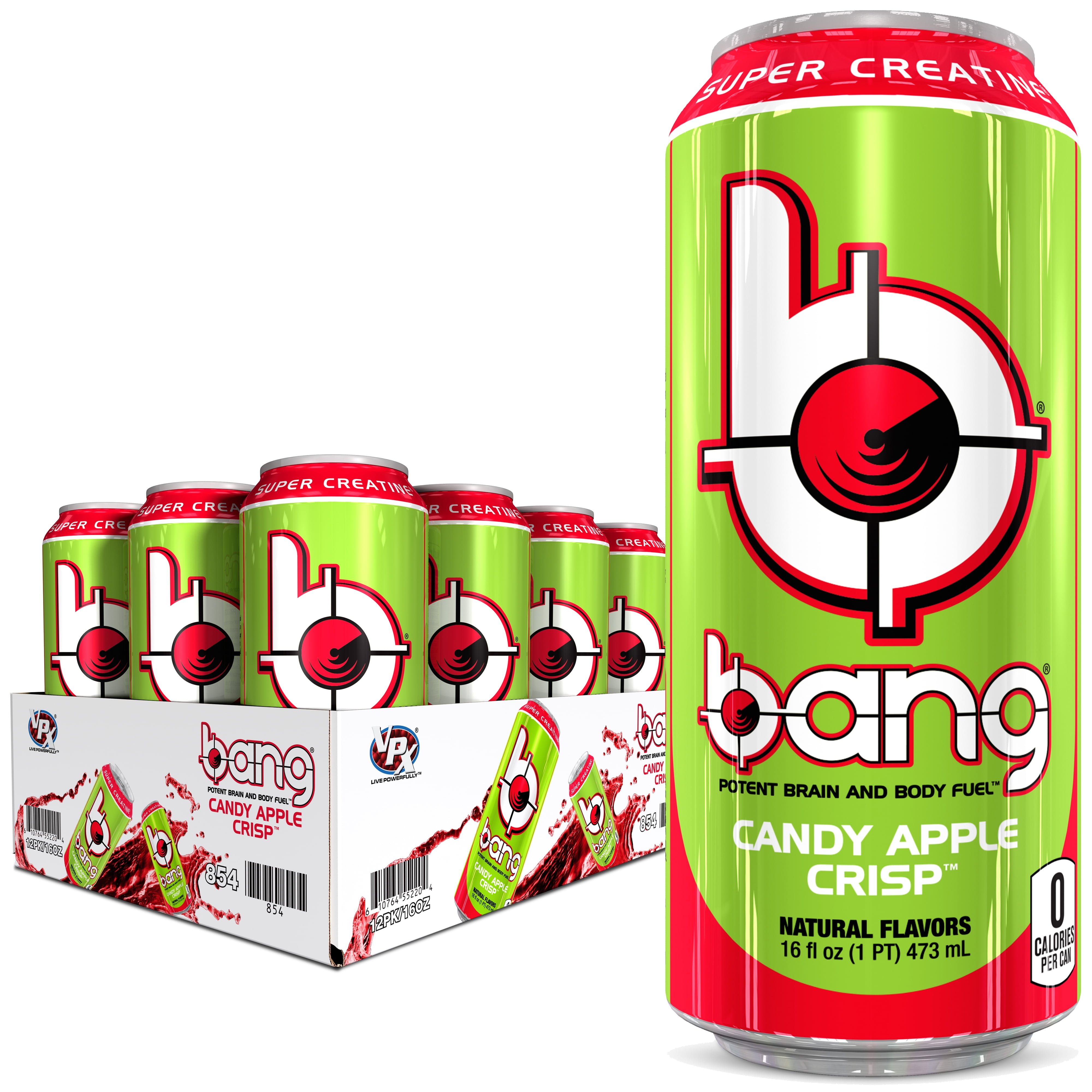 Bang Candy Apple Crisp Energy Drink with Super Creatine, 16 oz Cans, 12 ...
