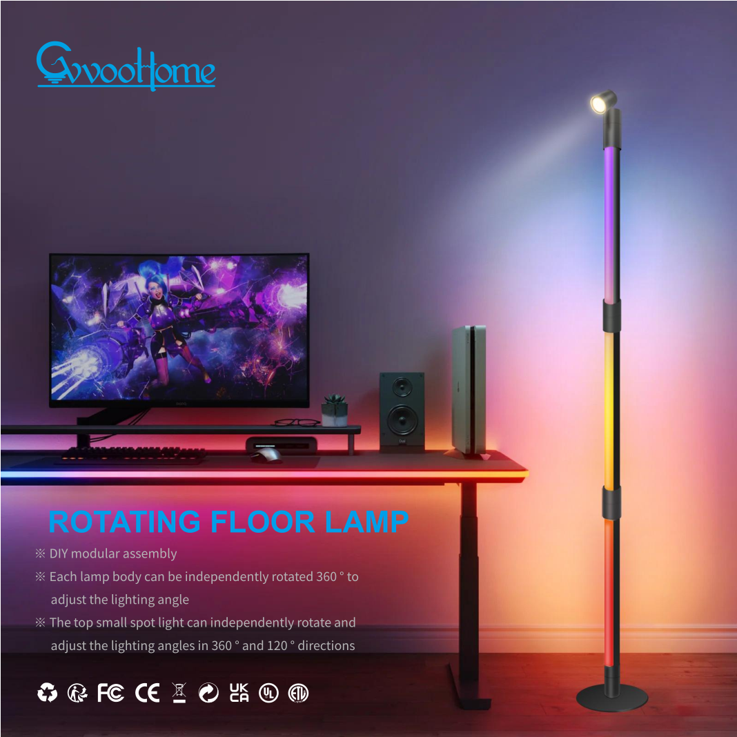 BangBird RGB Corner Light Bar, RGB Rotating Floor Lamp, Color Changing ...