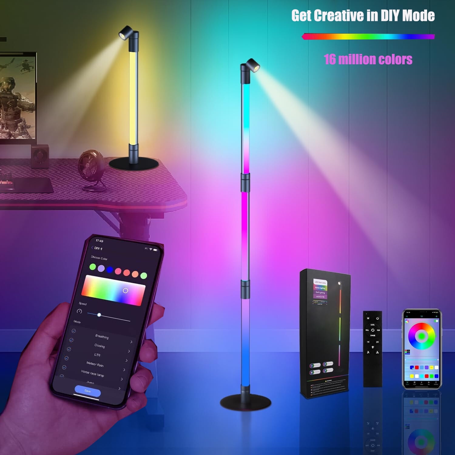 BangBird RGB Corner Light Bar, RGB Rotating Floor Lamp, Color Changing ...