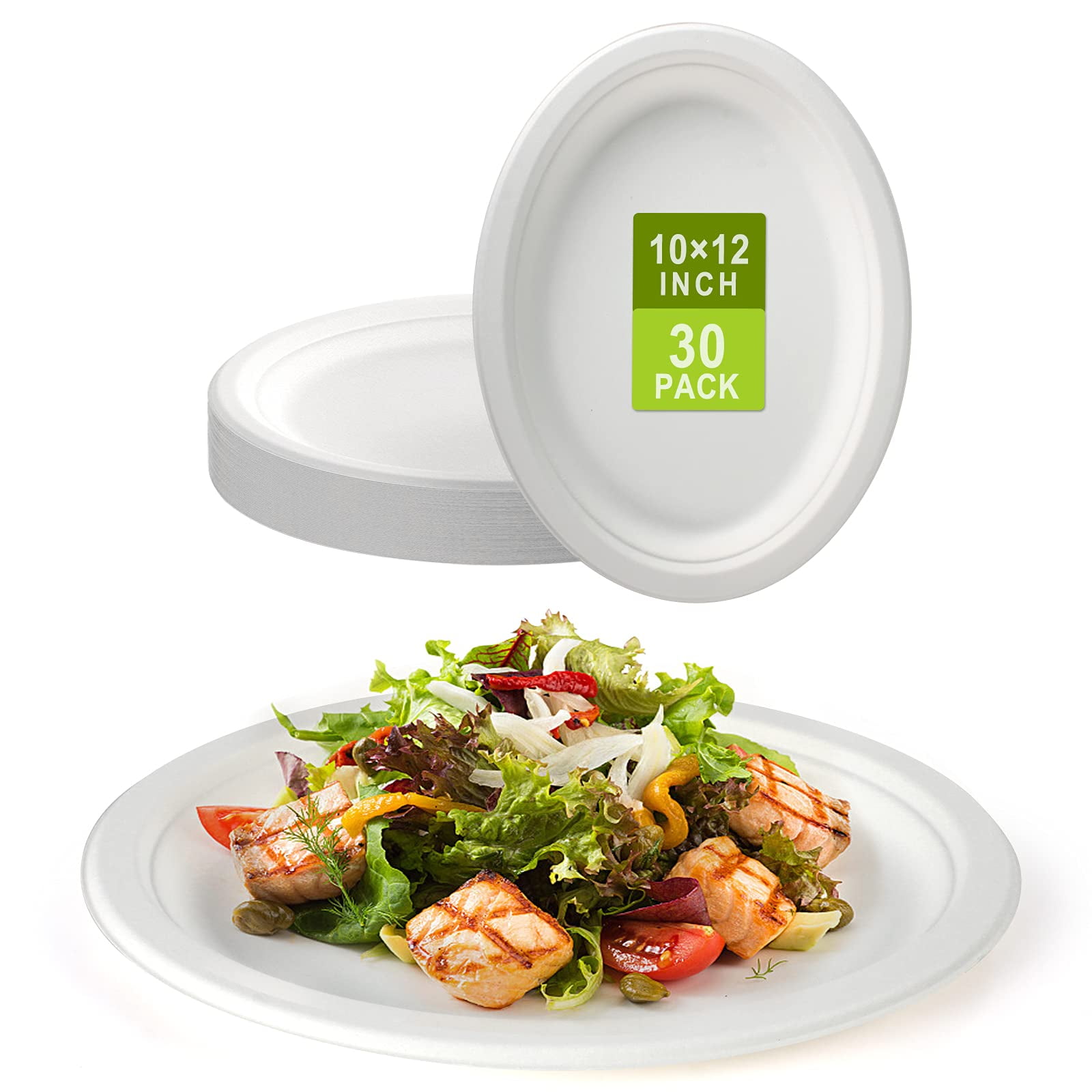 BangShou 12" Extra Large KEF16 Oval Paper Plate, 100% Compostable ...