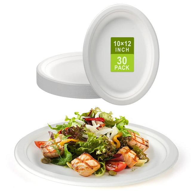 BangShou 12" Extra Large Oval Paper AFN1Plate, 100% Compostable Bagasse ...