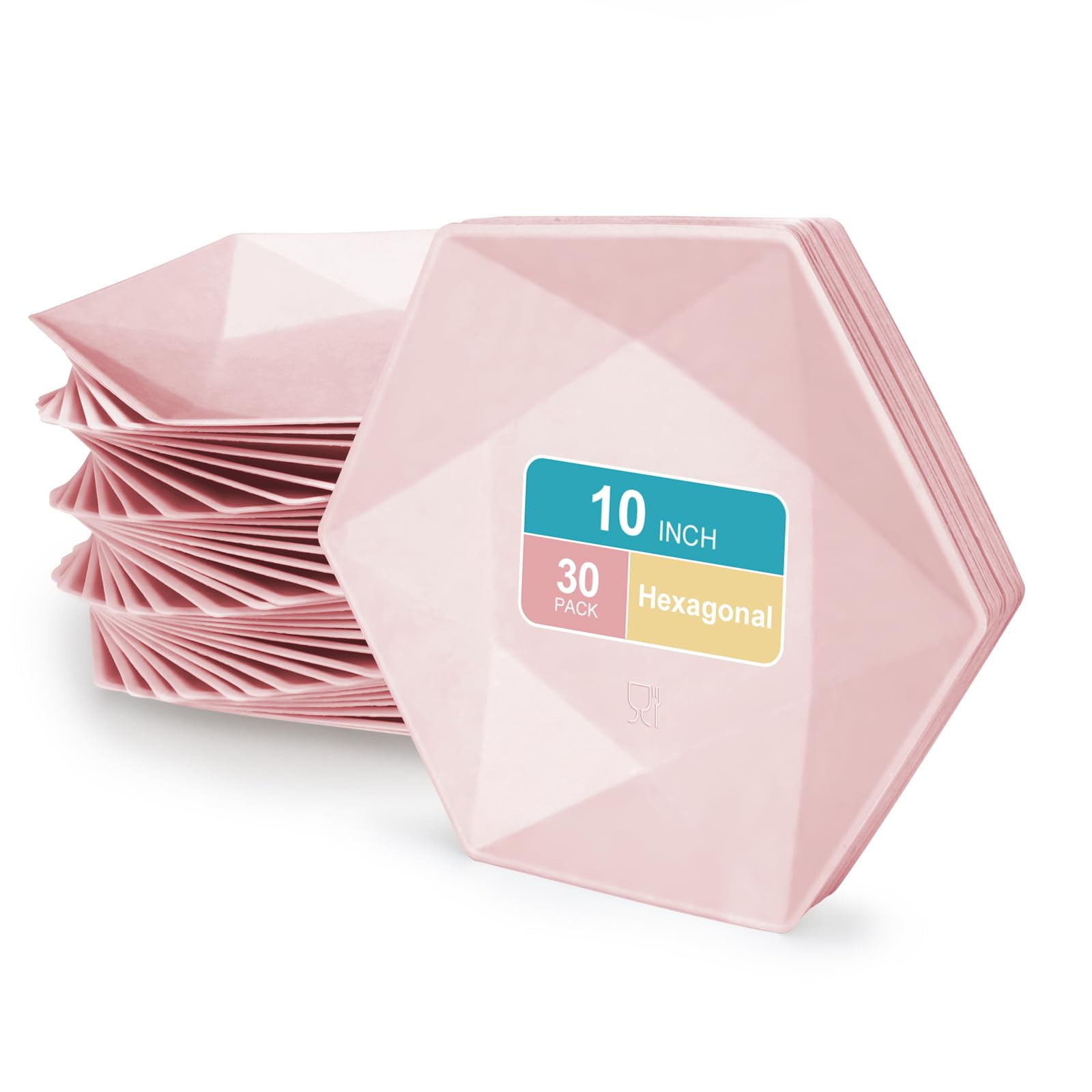 BangShou 30 Count Disposable Pink Paper Plates, 10 Inch Biodegradable ...