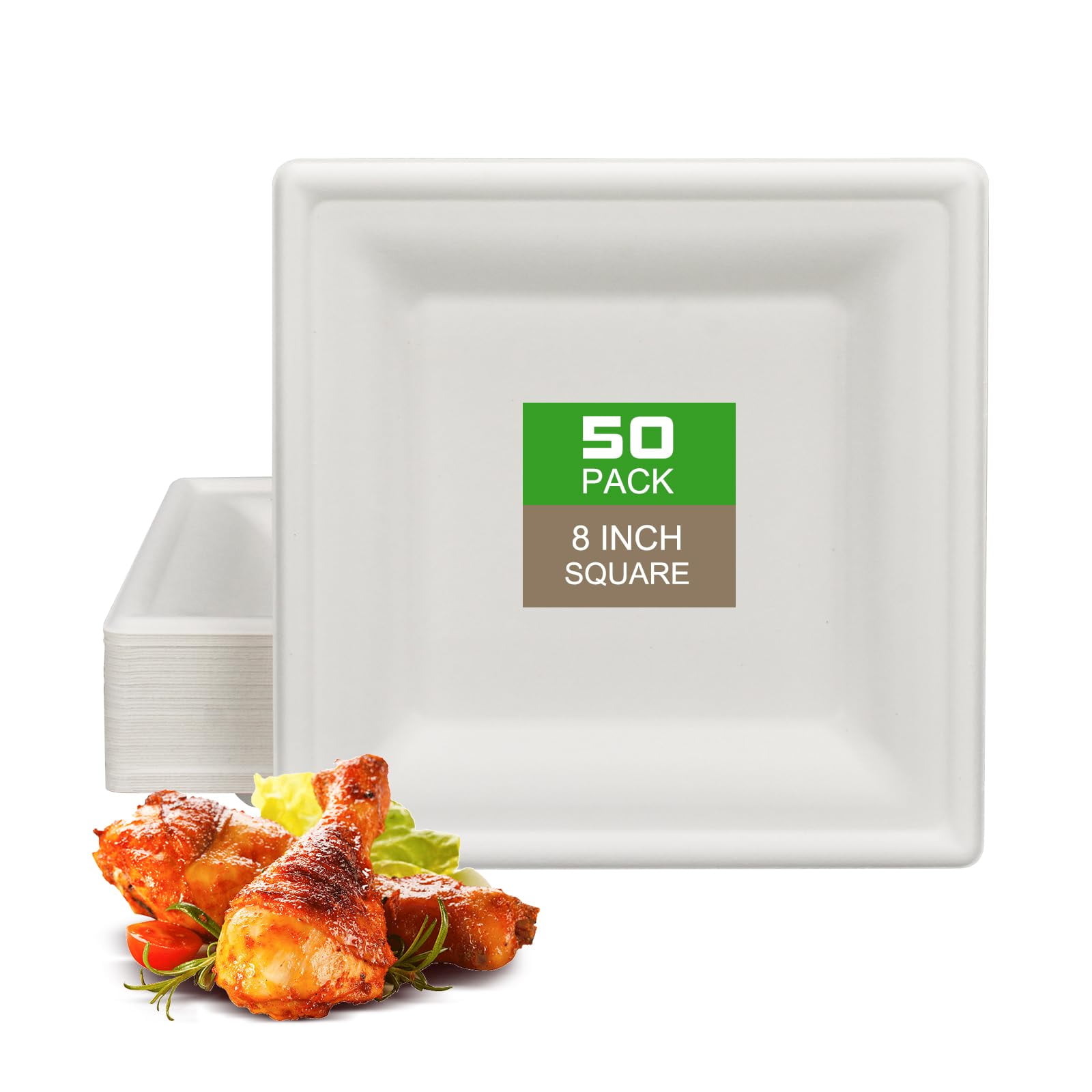 BangShou 8 Inch Square IFF17 Disposable Paper Plates, 50 Pack ...