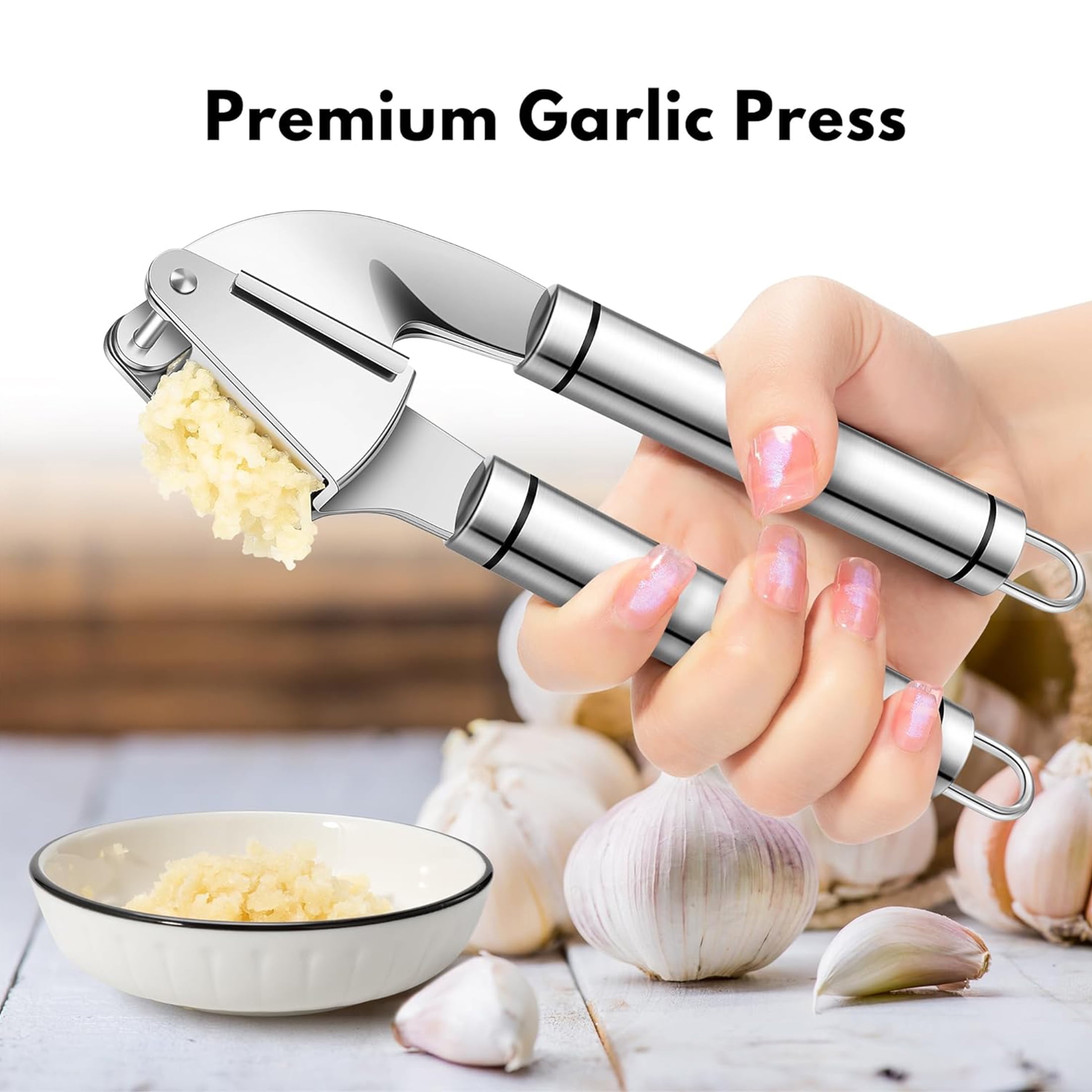 BangShou Stainless Steel Garlic Press, Dishwasher Safe, Fresh Clove ...