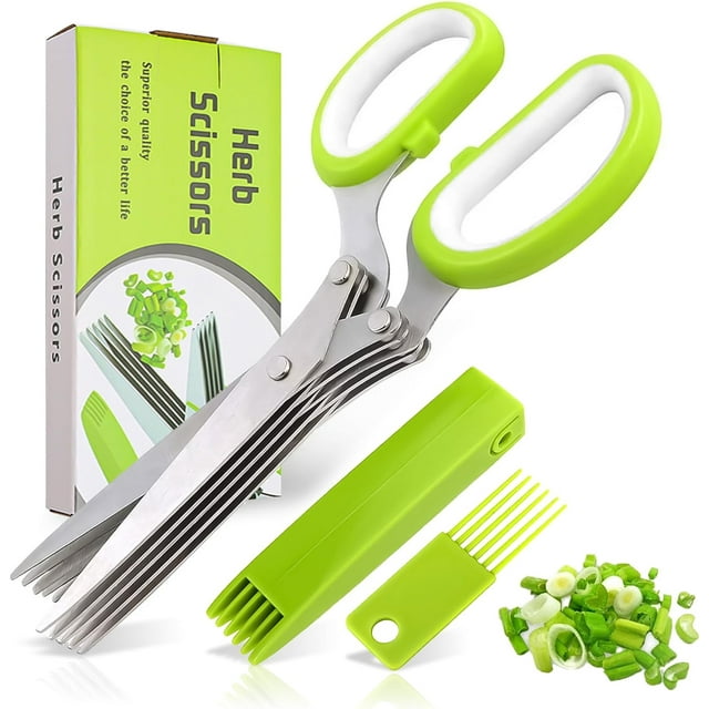 BangShou Herb Scissors Set, Stainless Steel 5 Blade Kitchen Scissors ...