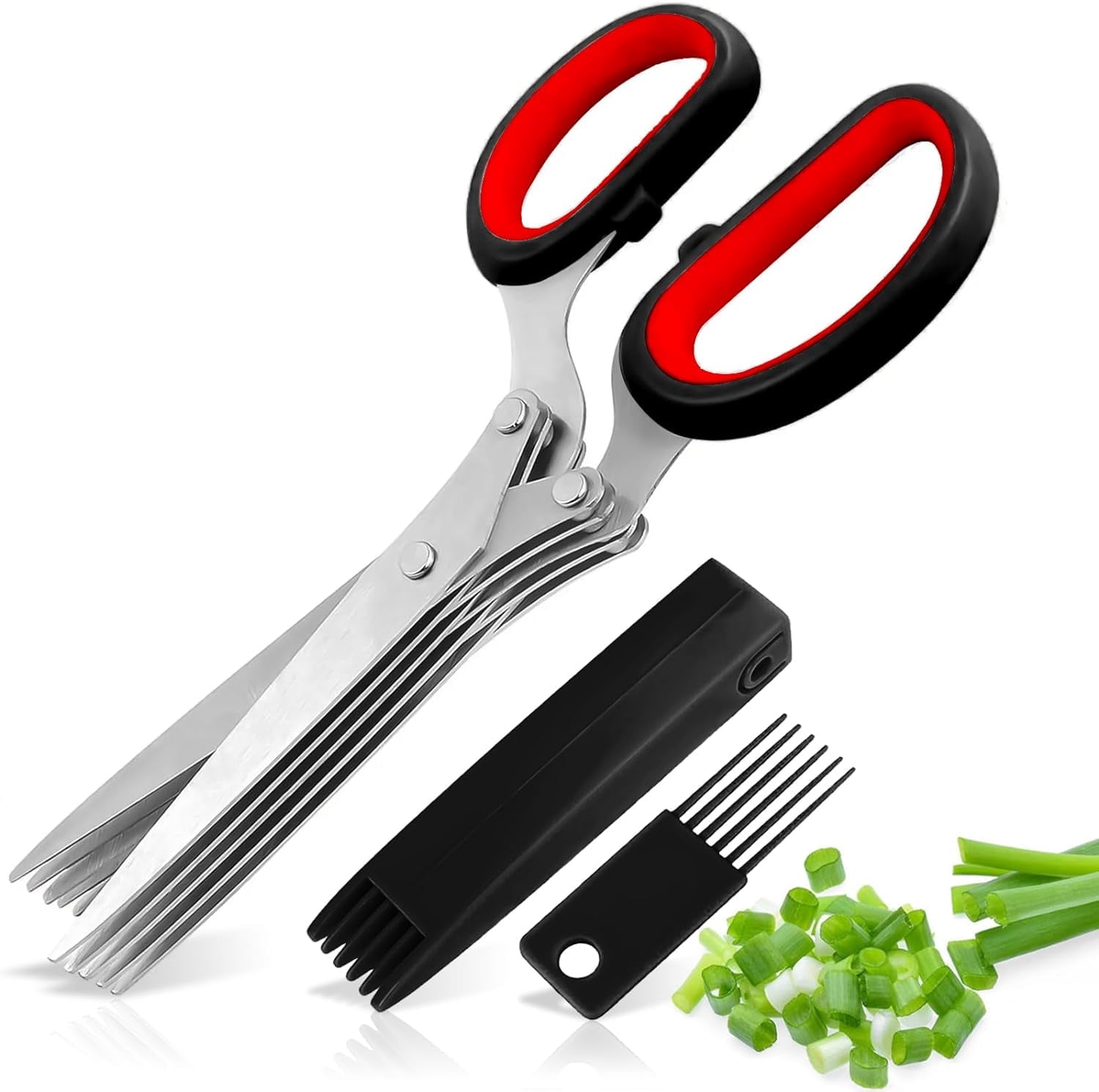 BangShou 5 Blade Herb Scissors Set with Safety Cover and Cleaning Comb ...