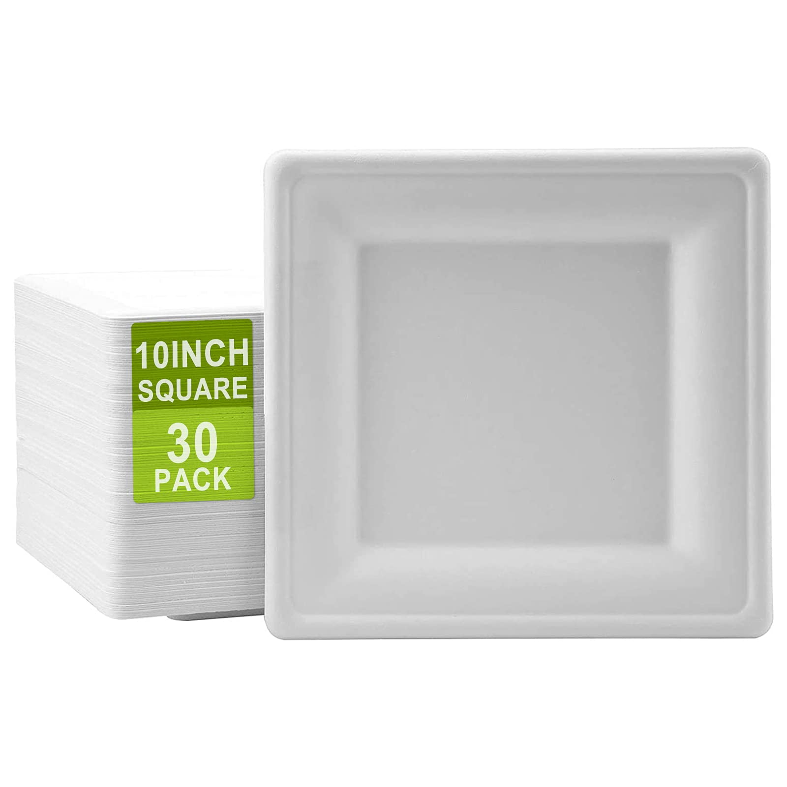 BangShou Square Paper Plates, RRF12 30 Pack 10 Inch Compostable Dessert ...