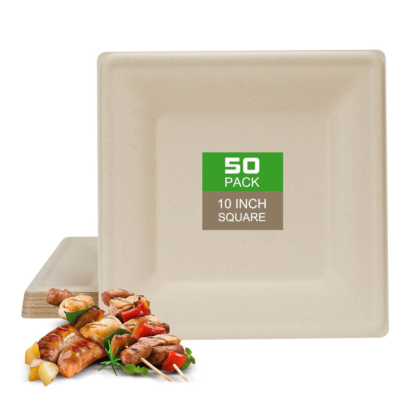 BangShou Square Paper Plates STF9 10 Inch 30 Pack,100% Compostable ...