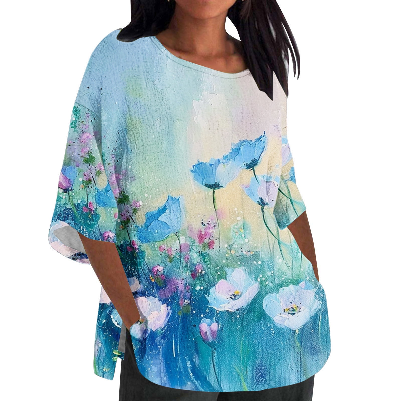 BangWanChi 3/4 Length Sleeve Womens Tops Plus Size Women's Ladies ...