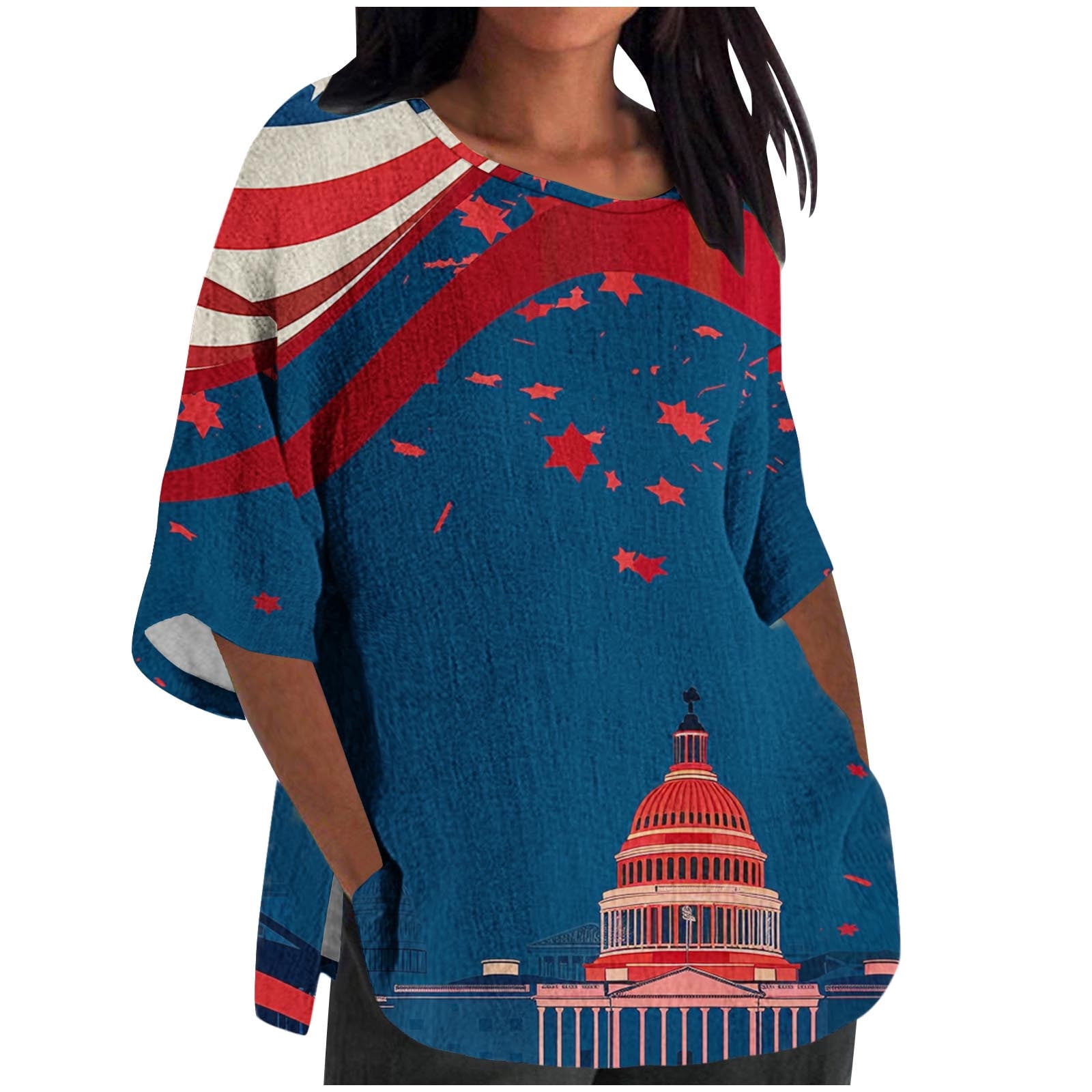 BangWanChi 3/4 Length Sleeve Womens Tops Plus Size Women's Ladies ...