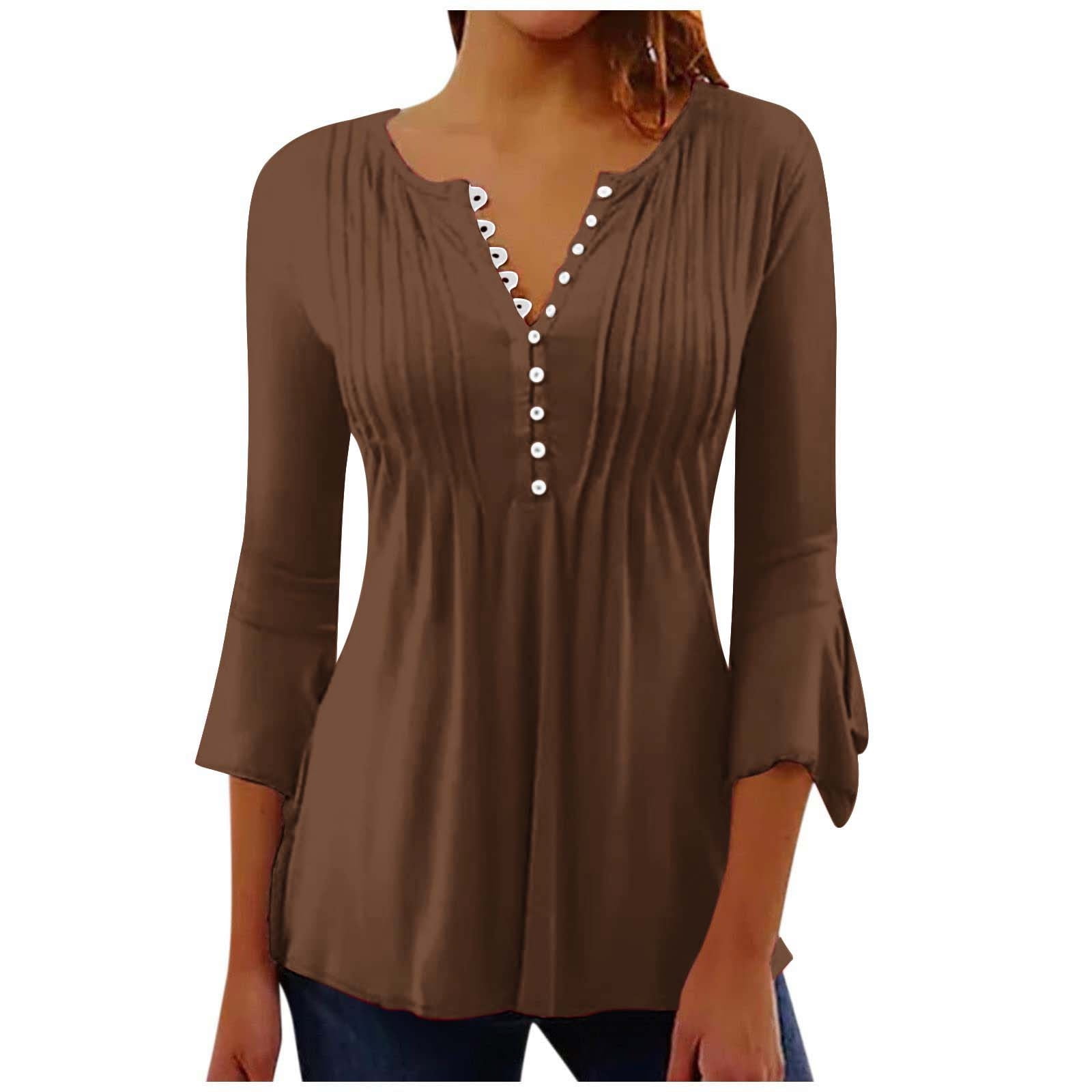 BangWanChi 3/4 Length Sleeve Womens Tops Women's Solid Color Casual ...