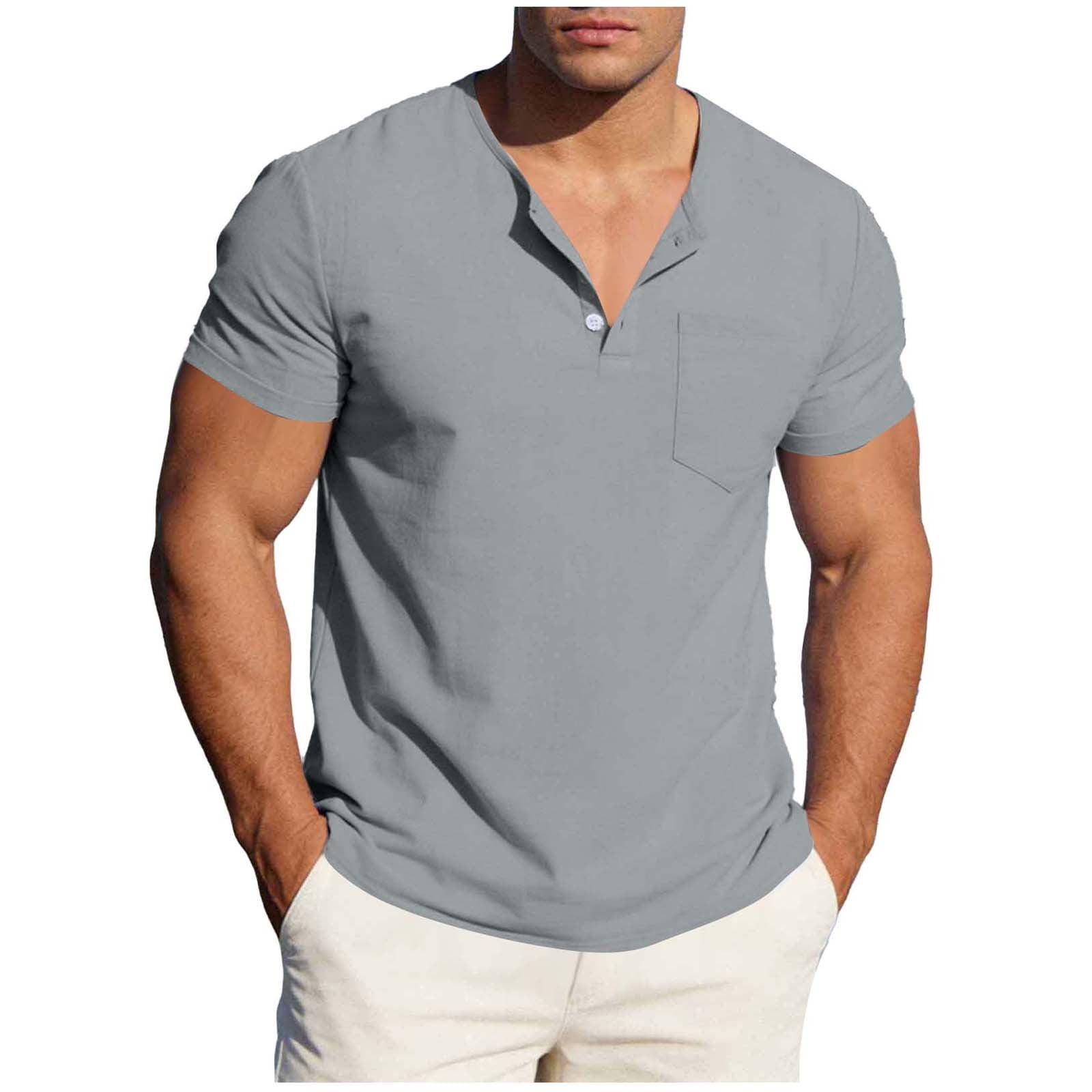 BangWanChi Breathable Casual Fabric Shirts Men Fashion Solid-Color Half ...