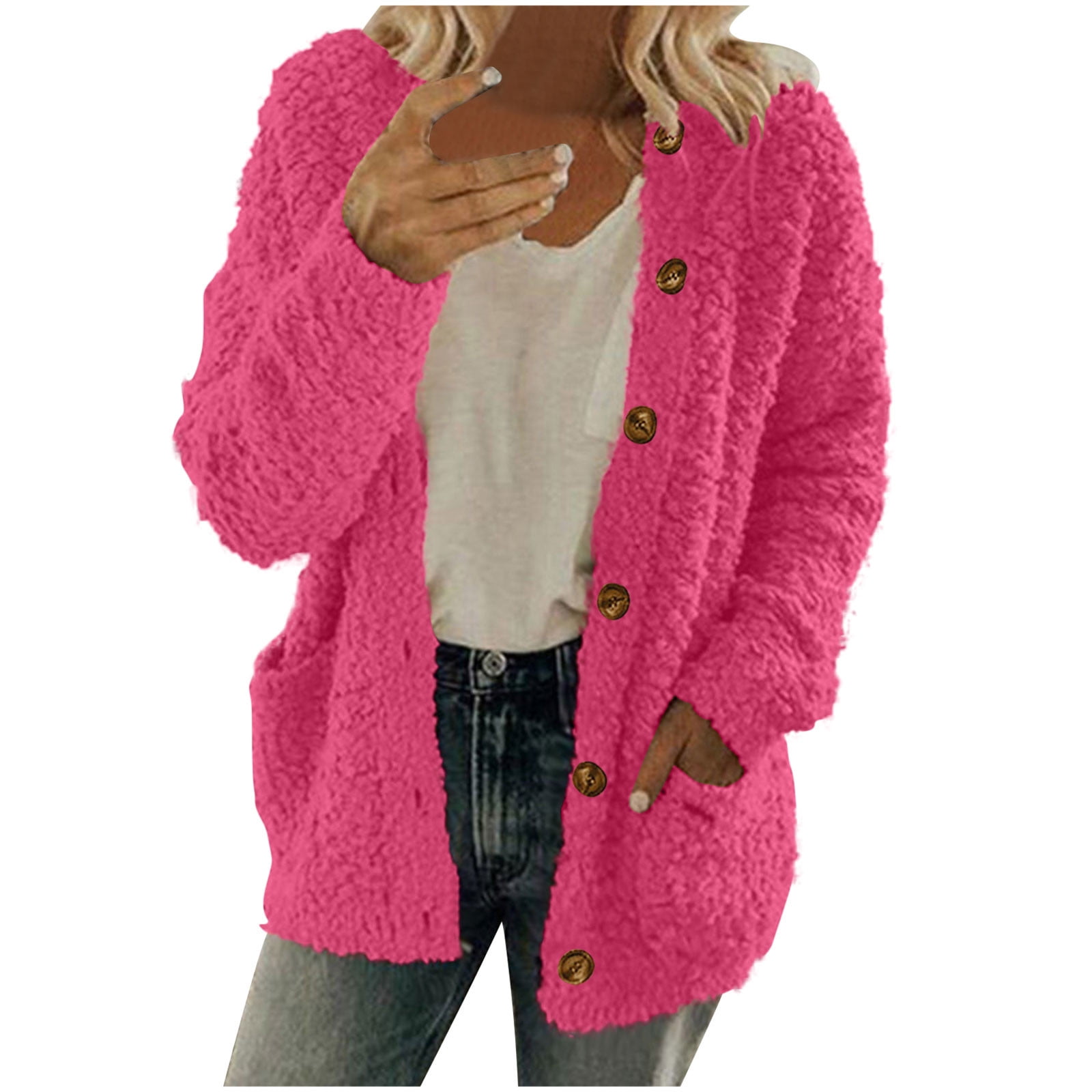 BangWanChi Cardigan Sweaters for Women Dressy Women's Casual Plush ...