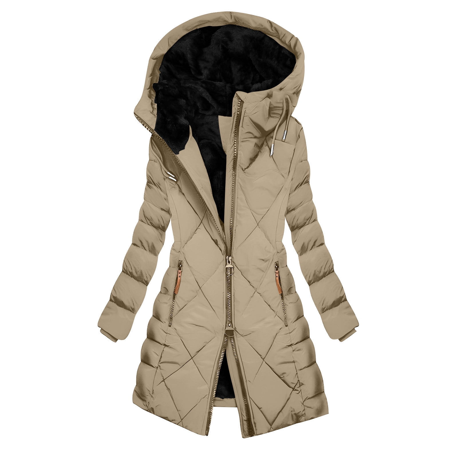 BangWanChi Cotton Padded Jackets for Women Solid Color Long-Sleeved ...