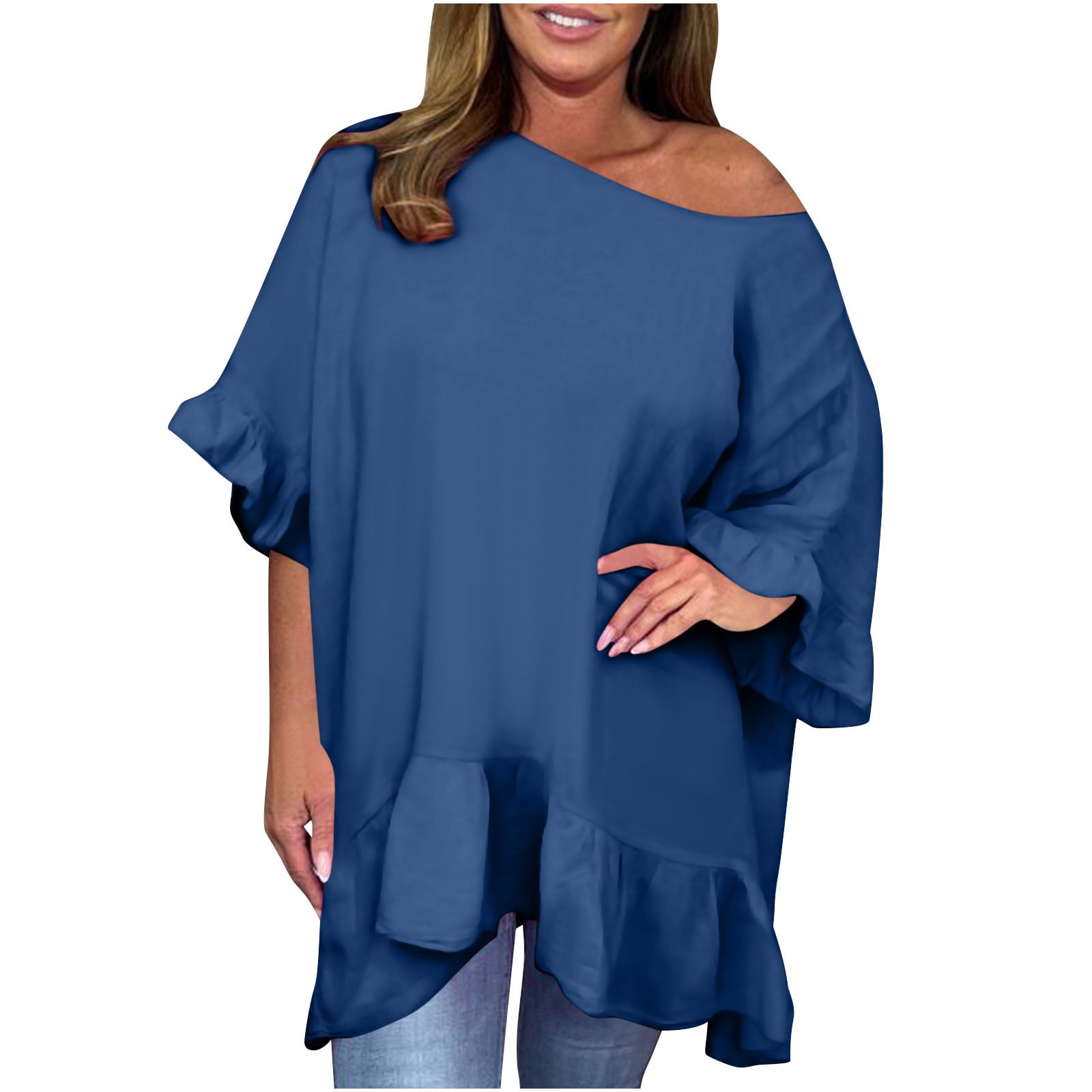 BangWanChi Fall Blouses for Women 2024 3/4 Sleeve Women's Round Neck ...