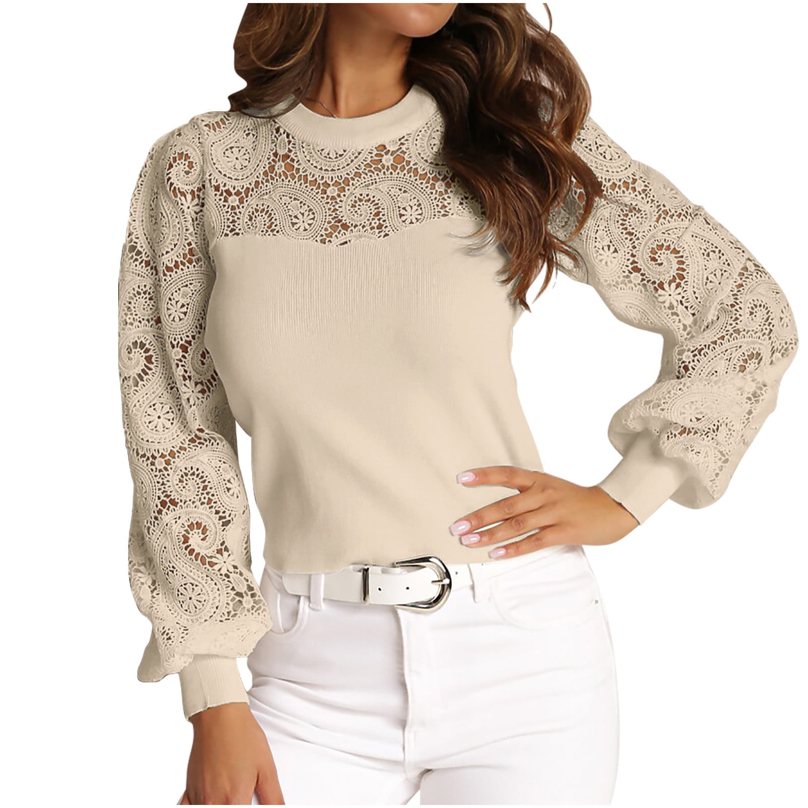 BangWanChi Fall Blouses for Women 2024 Trendy Ladies Casual Stitching ...