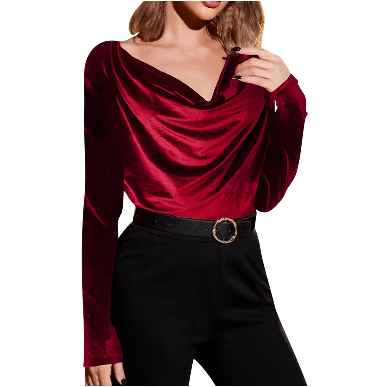 BangWanChi Fall Blouses for Women 2024 Trendy Sexy Women's Solid Color ...