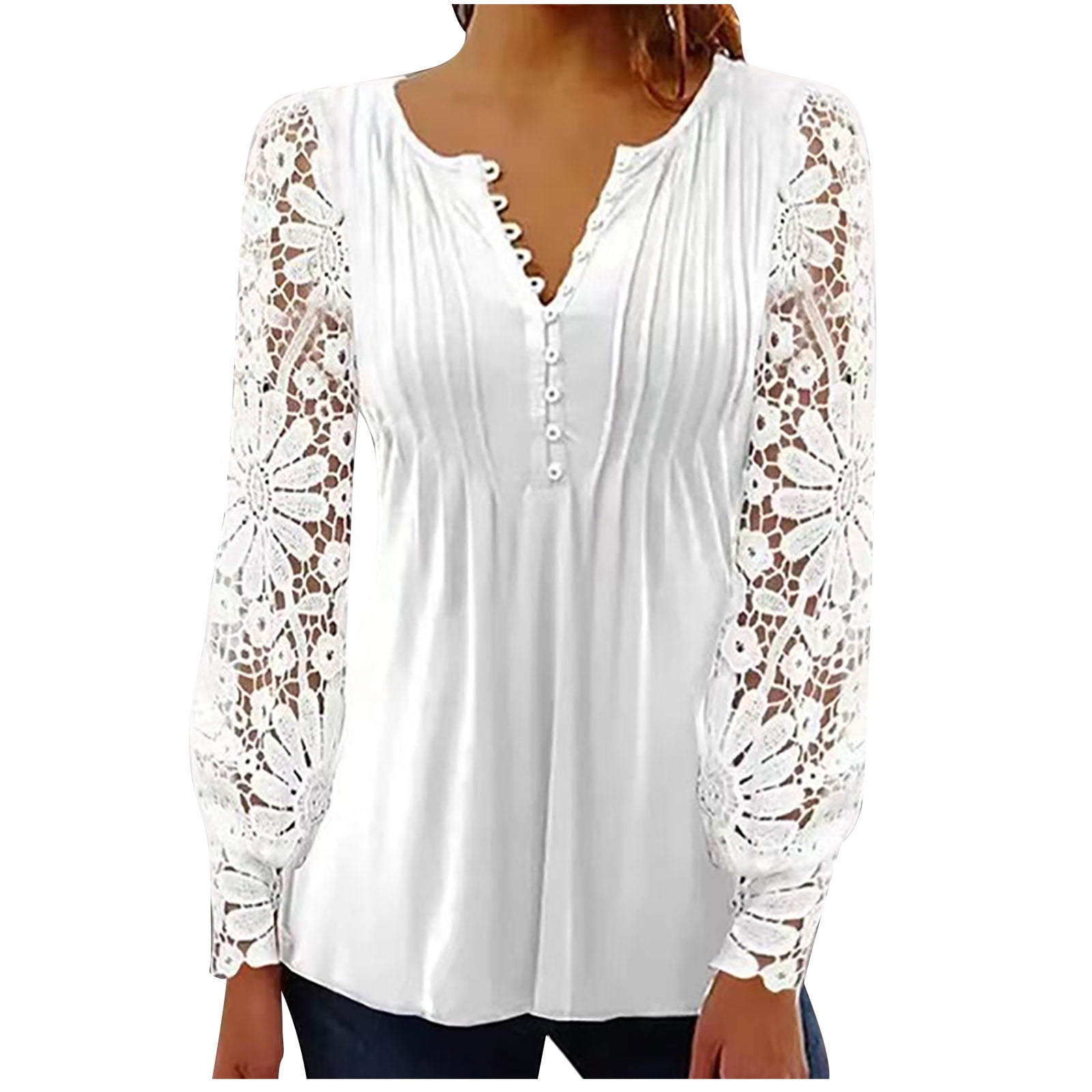 BangWanChi Lace 3/4 Sleeves Top for Womens Slim Women's Summer Solid ...