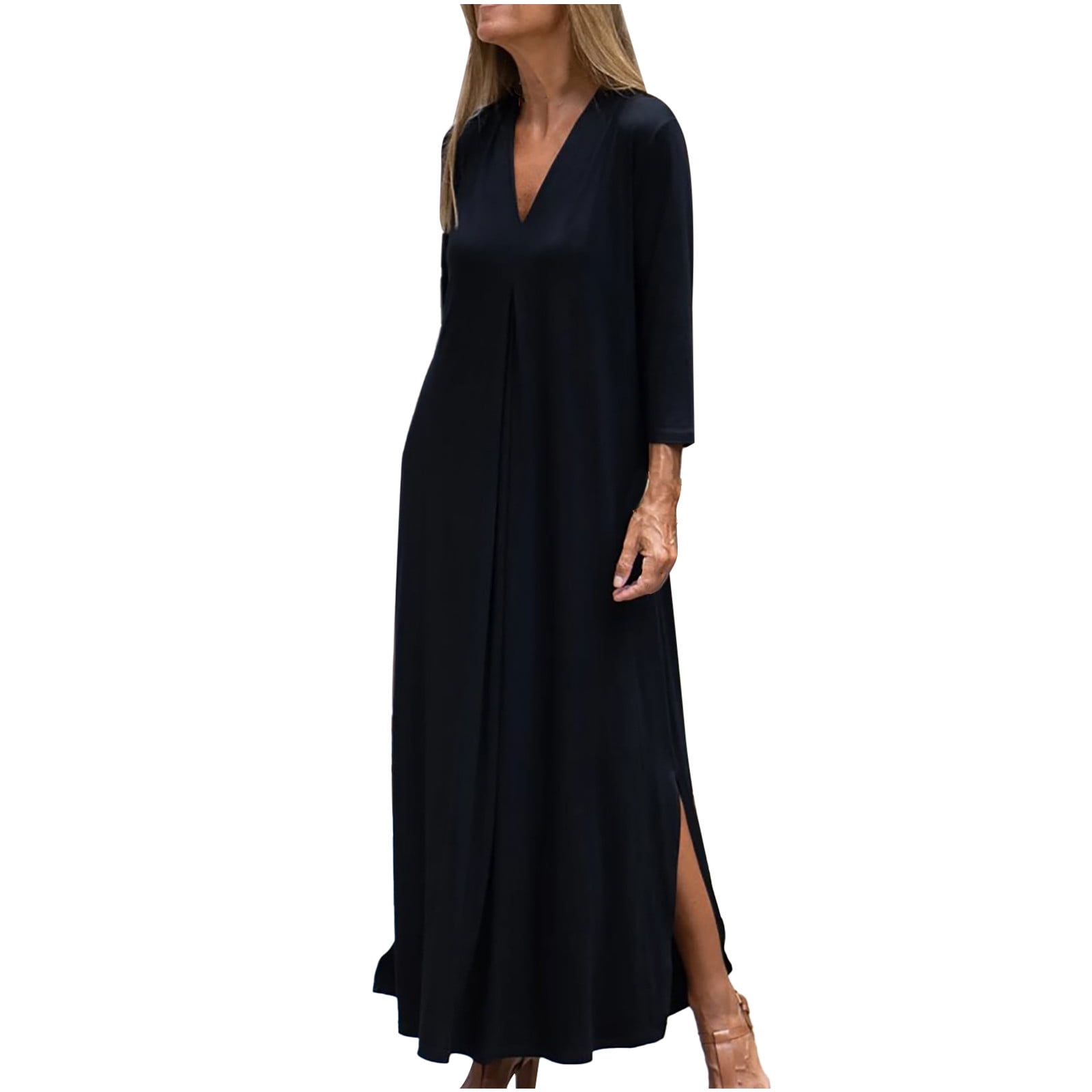 BangWanChi Long Sleeve Dresses for Women Fall Women's Fashion Color V ...