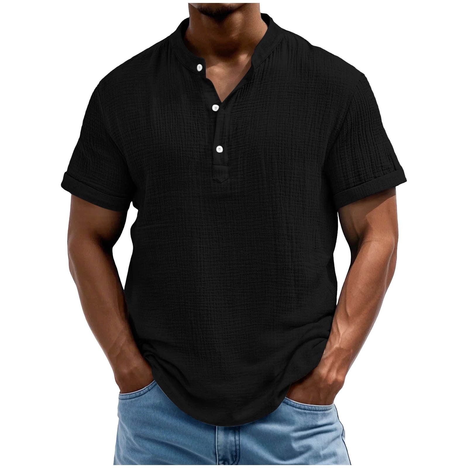 BangWanChi Men's Button-Up Shirts Fashion Men Solid Color Short Sleeved ...