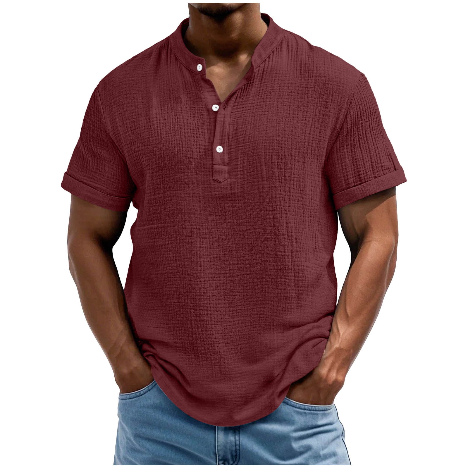 BangWanChi Men's Button-Up Shirts Fashion Men Solid Color Short Sleeved ...