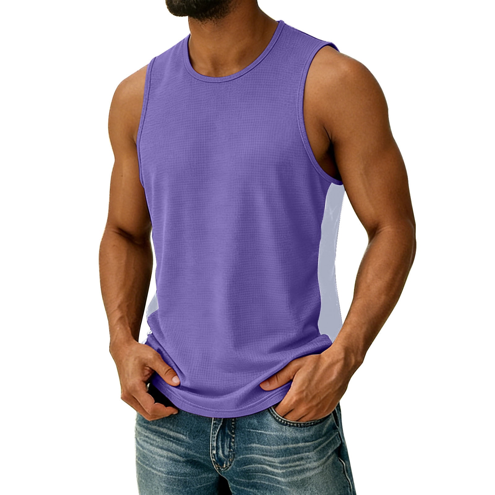 BangWanChi Men's Color Block Sleeveless Tops Round Neck Casual Sports ...