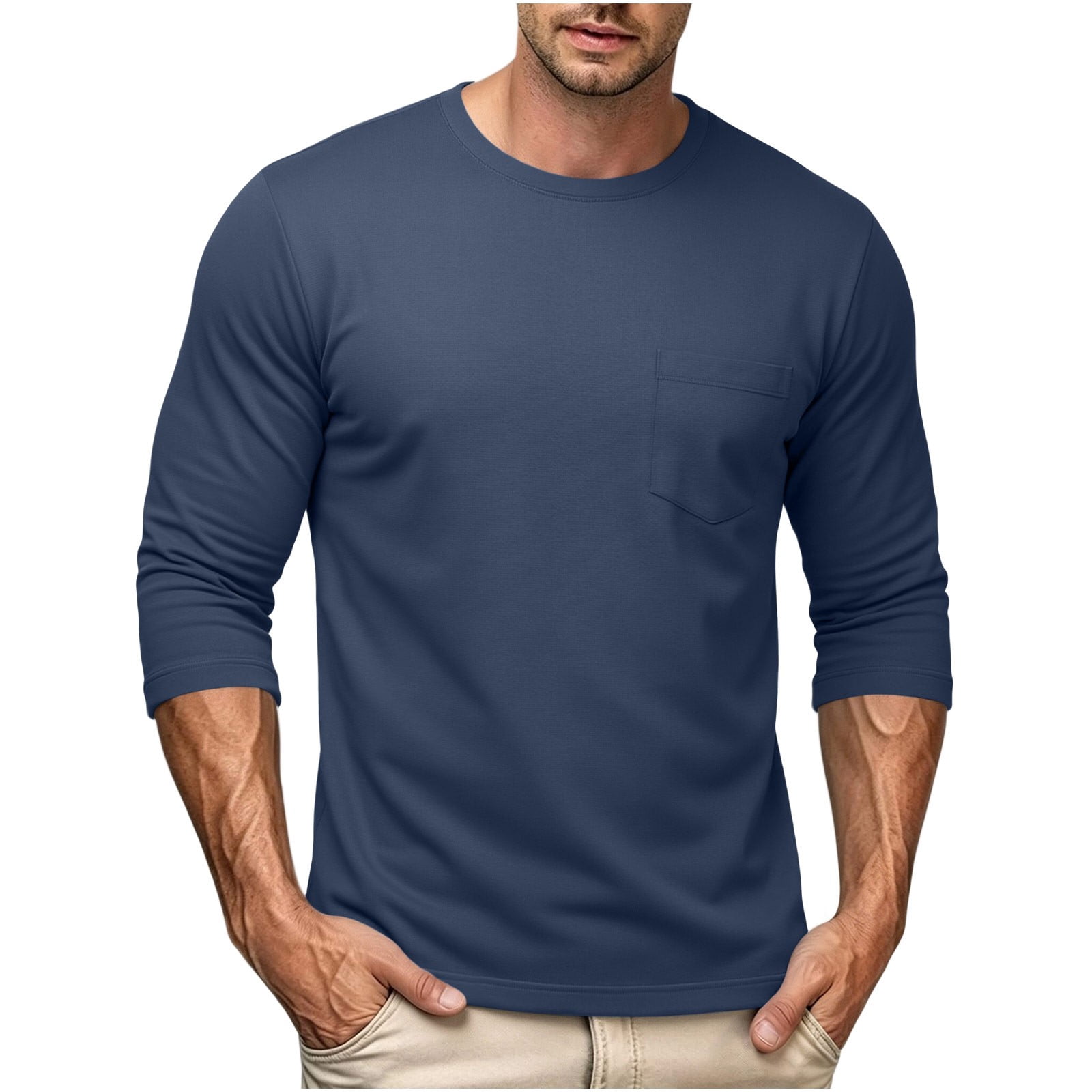 BangWanChi Men's Fashion Solid Color 3/4 Sleeve Casual Pocketed T-Shirt ...