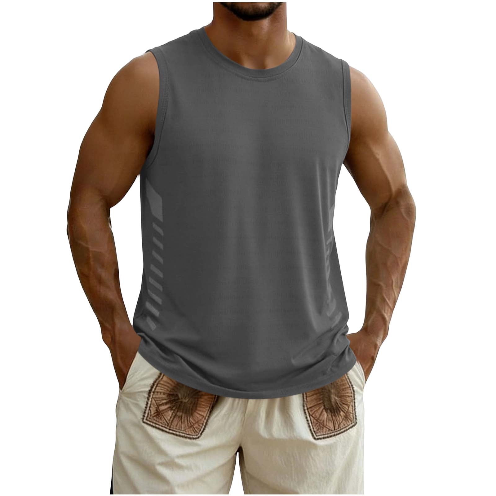 BangWanChi Men's Sleeveless And Hoodless Round Neck Pullover Casual And ...