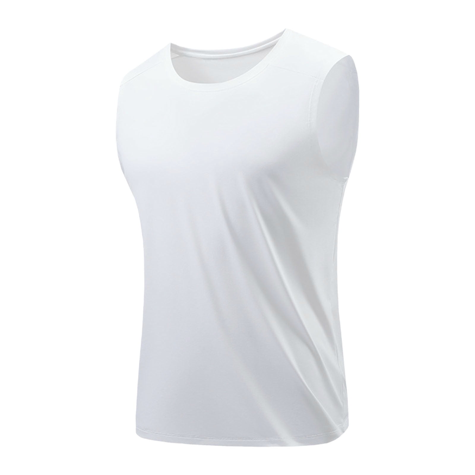 BangWanChi Men's Solid Color Breathable Blouses Sleeveless Round Neck ...