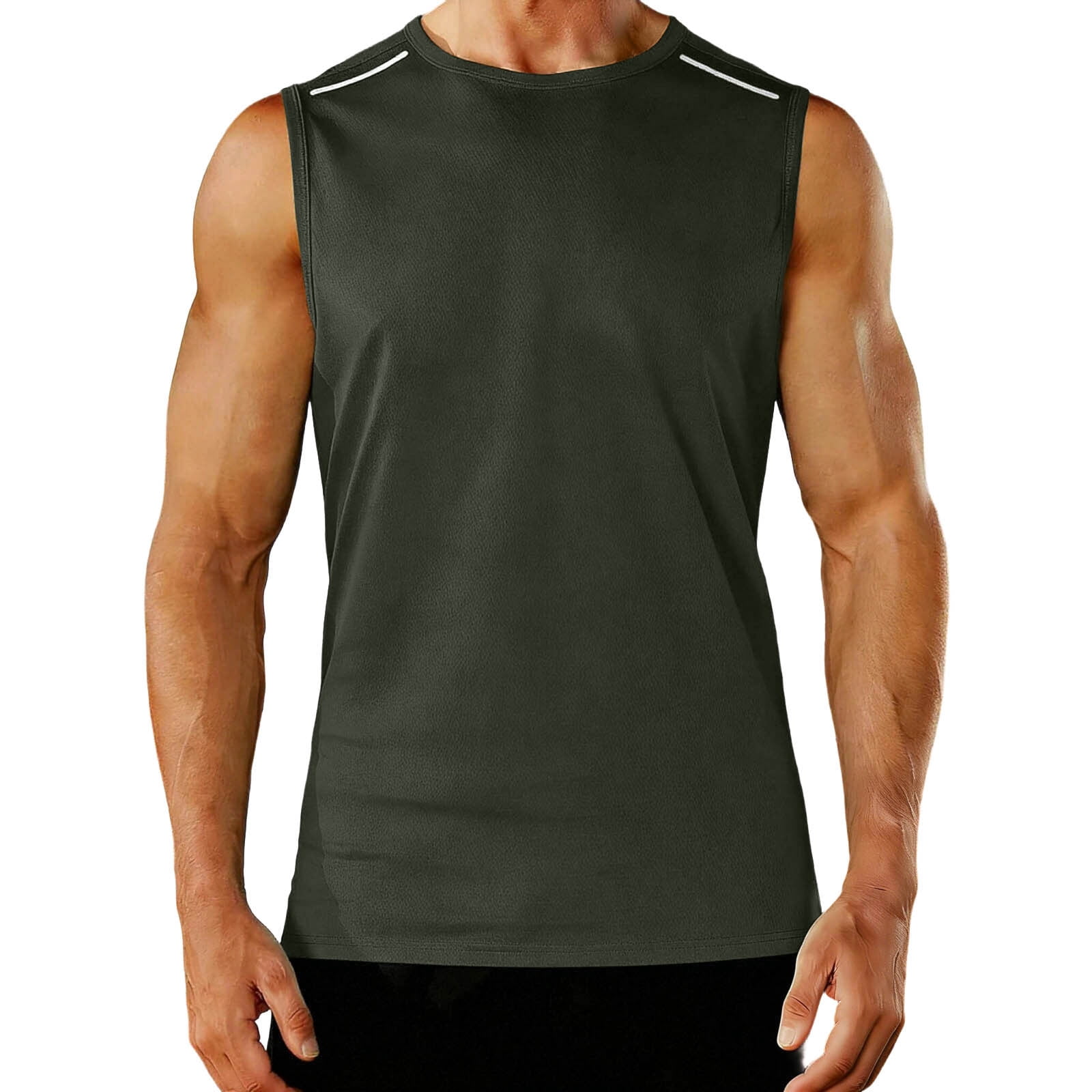 BangWanChi Men's Solid Color Tanks Sleeveless Round Neck Casual Sports ...