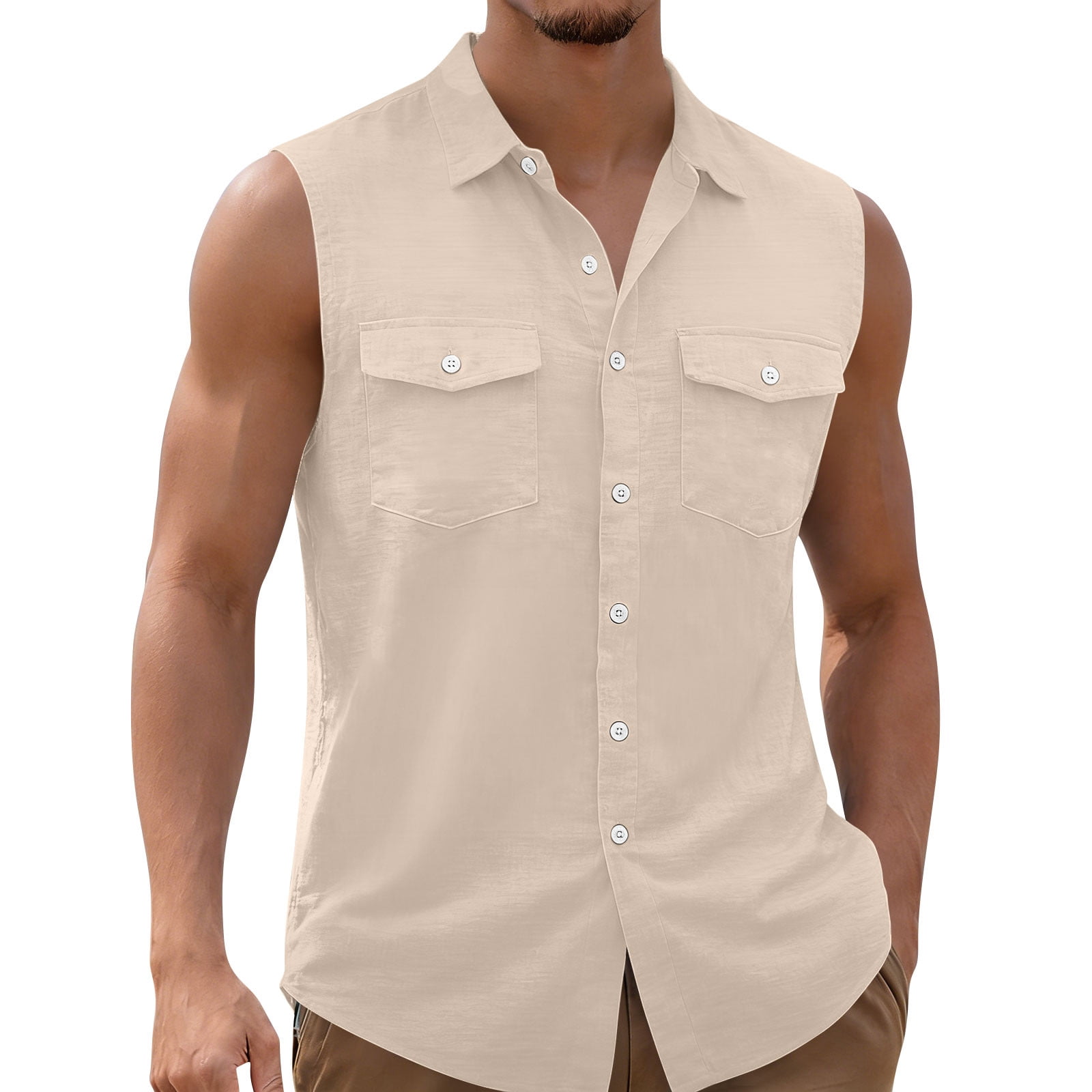 BangWanChi Men's Solid Color Vintage Fashionable Pocket Button Leisure ...