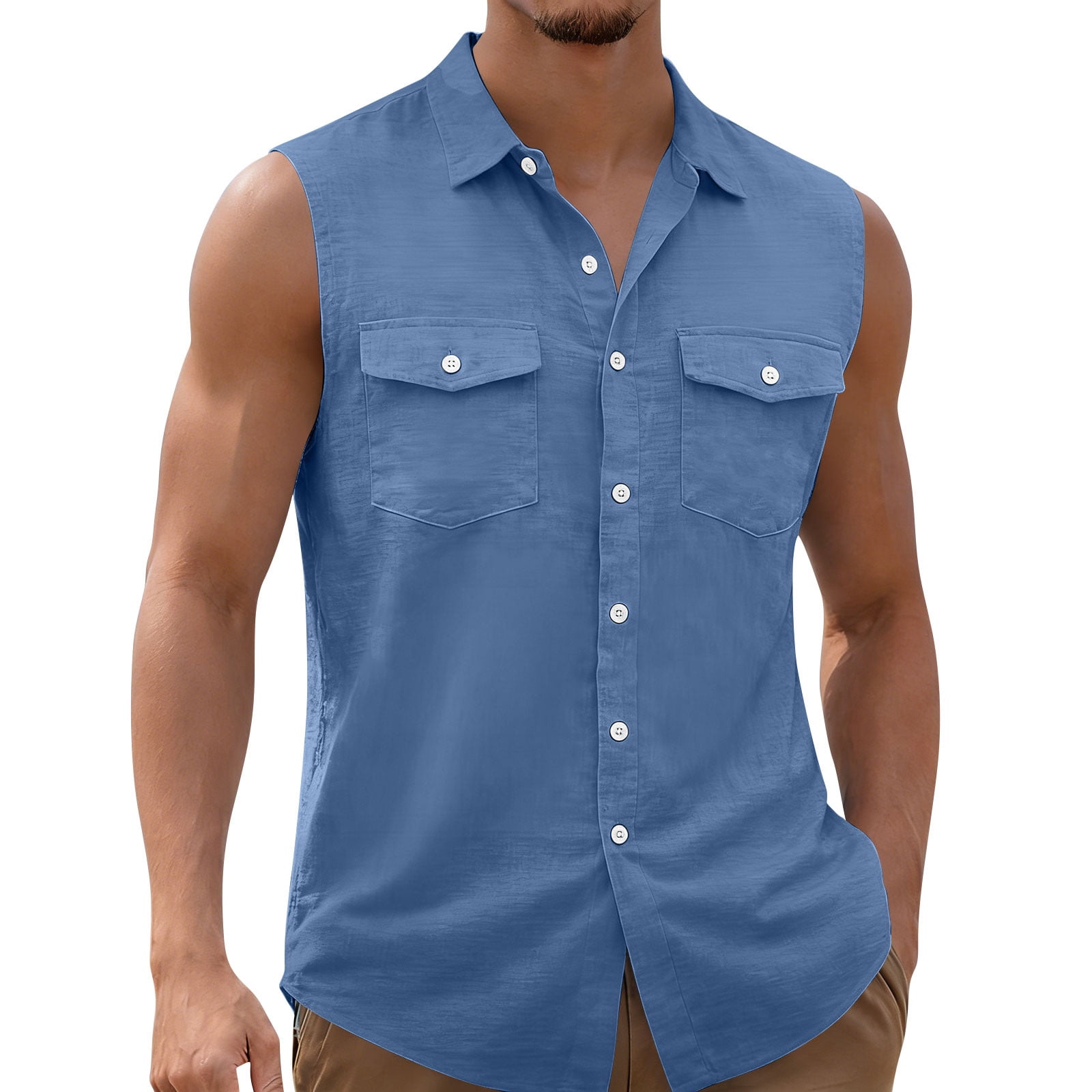 BangWanChi Men's Solid Color Vintage Fashionable Pocket Button Leisure ...