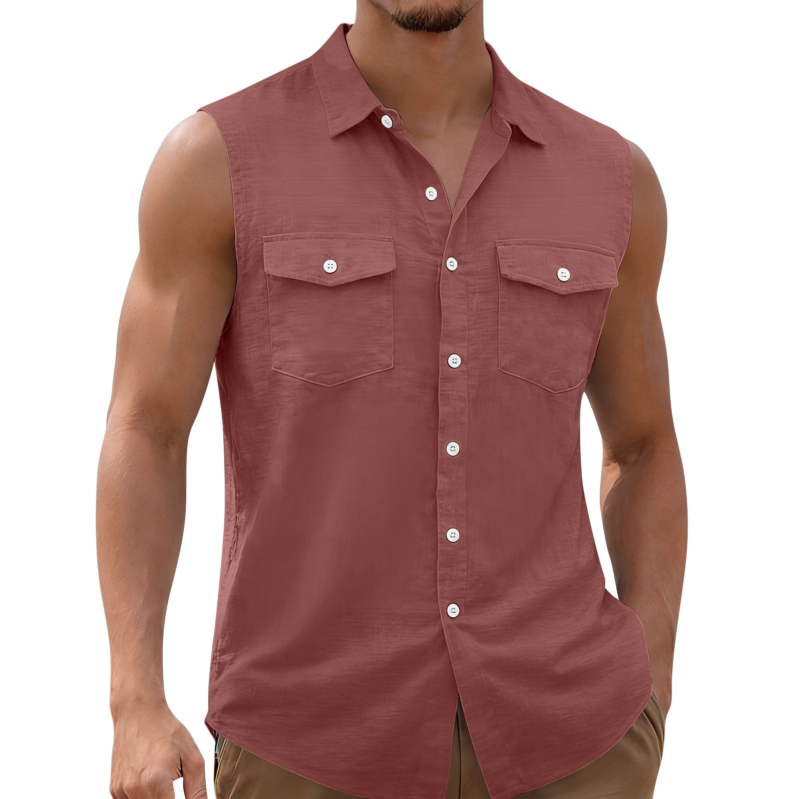 BangWanChi Men's Solid Color Vintage Fashionable Pocket Button Leisure ...