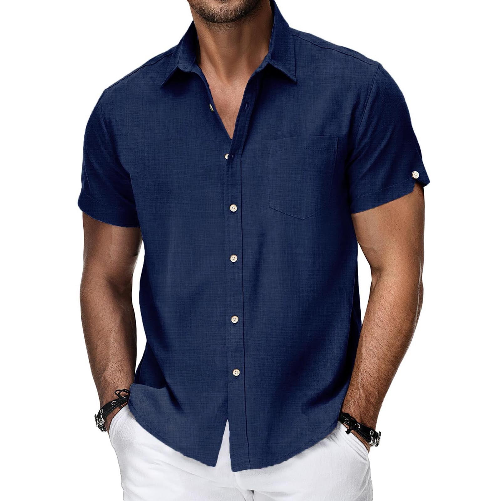 BangWanChi Men's Trendy Fashion Button-Front Loose Comfy Blouse Top Men ...