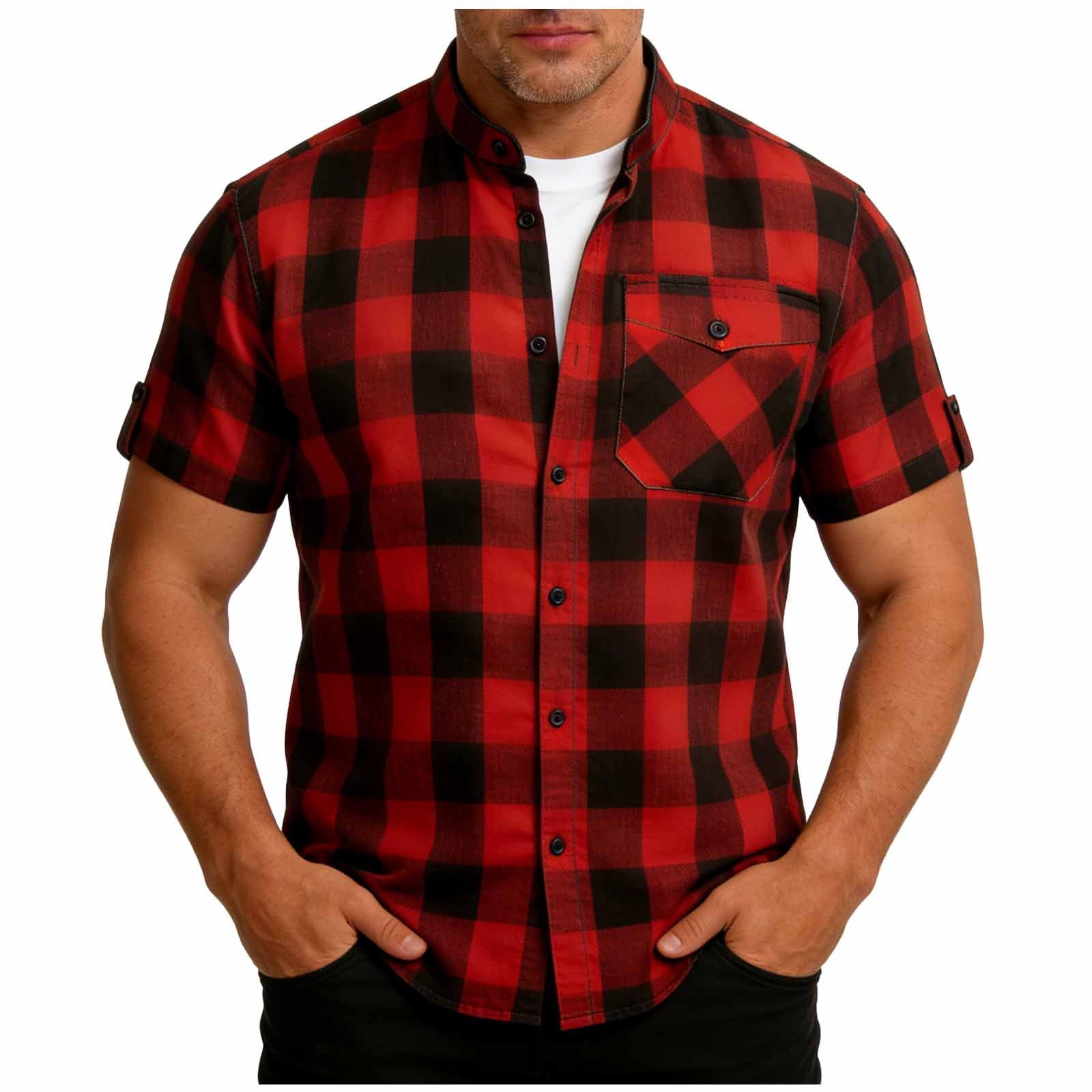 BangWanChi Mens Button Front Closure Shirts Fashion Men Patchwork Plaid ...