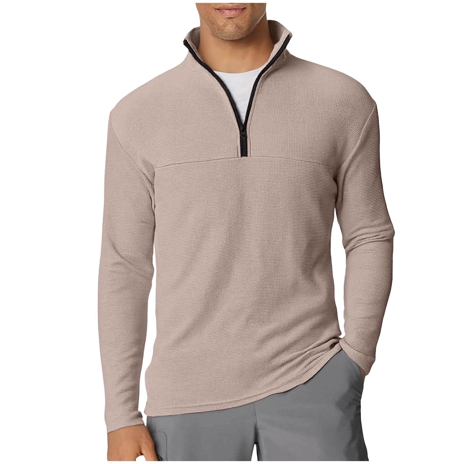 BangWanChi Mens Half Zip Sports Tops Men's Solid Color Long Sleeved ...
